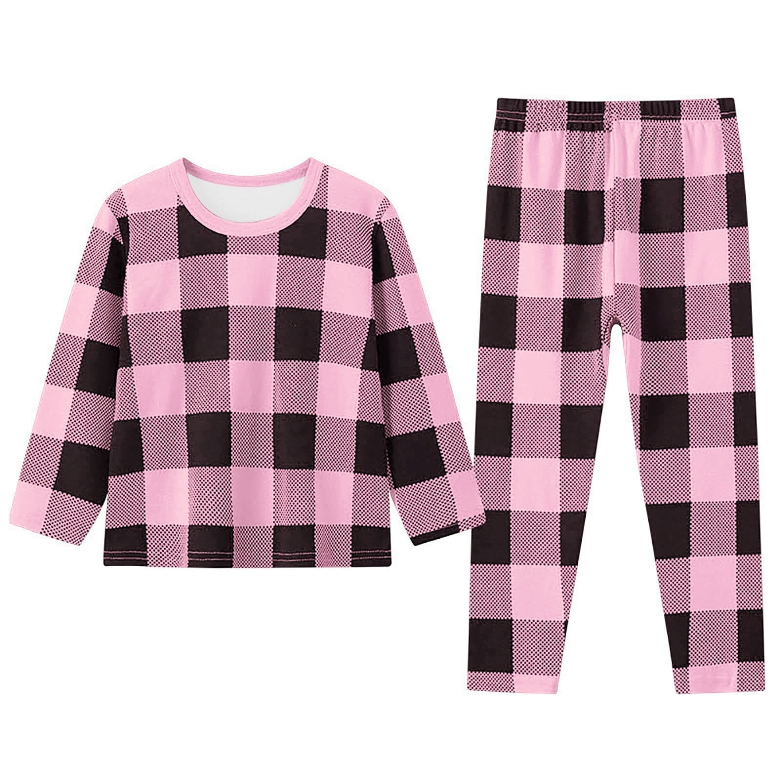 Girls Plaid Pajamas 2 Pieces Crew Neck Plaids Print Long Sleeve T Shirt ...