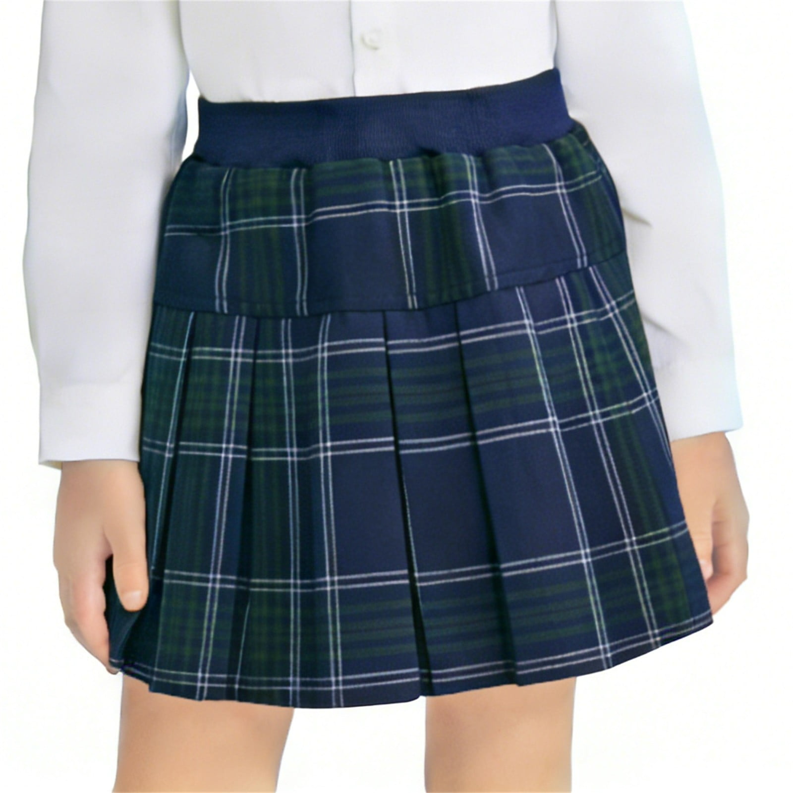 Girls Plaid Pleated Mini Skirt Elastic High Waist School Uniform Skirts ...