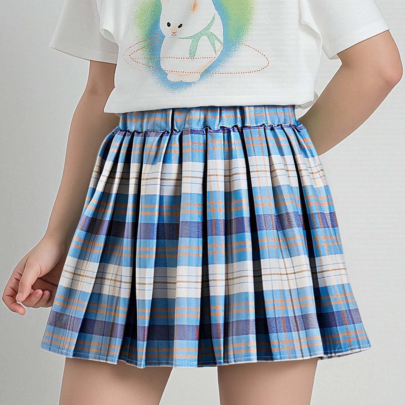 Girls' Plaid Pleated School Uniform Skirt with Tie, JK Style Short ...