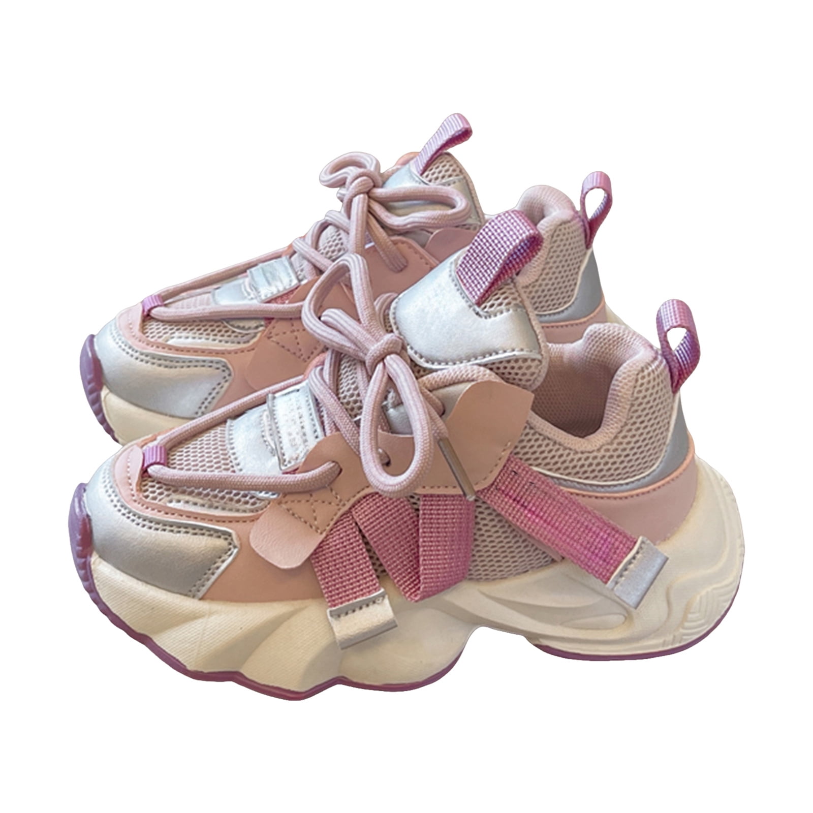 Girls Platform Sneakers Fashion Strappy Splice Leather Mesh Tennis ...