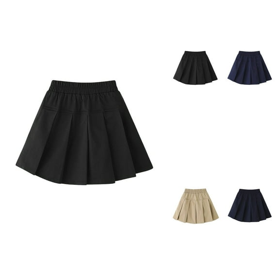 Girls Pleated A-Line Mini Skirt, Elastic Waist School Uniform, Toddler ...