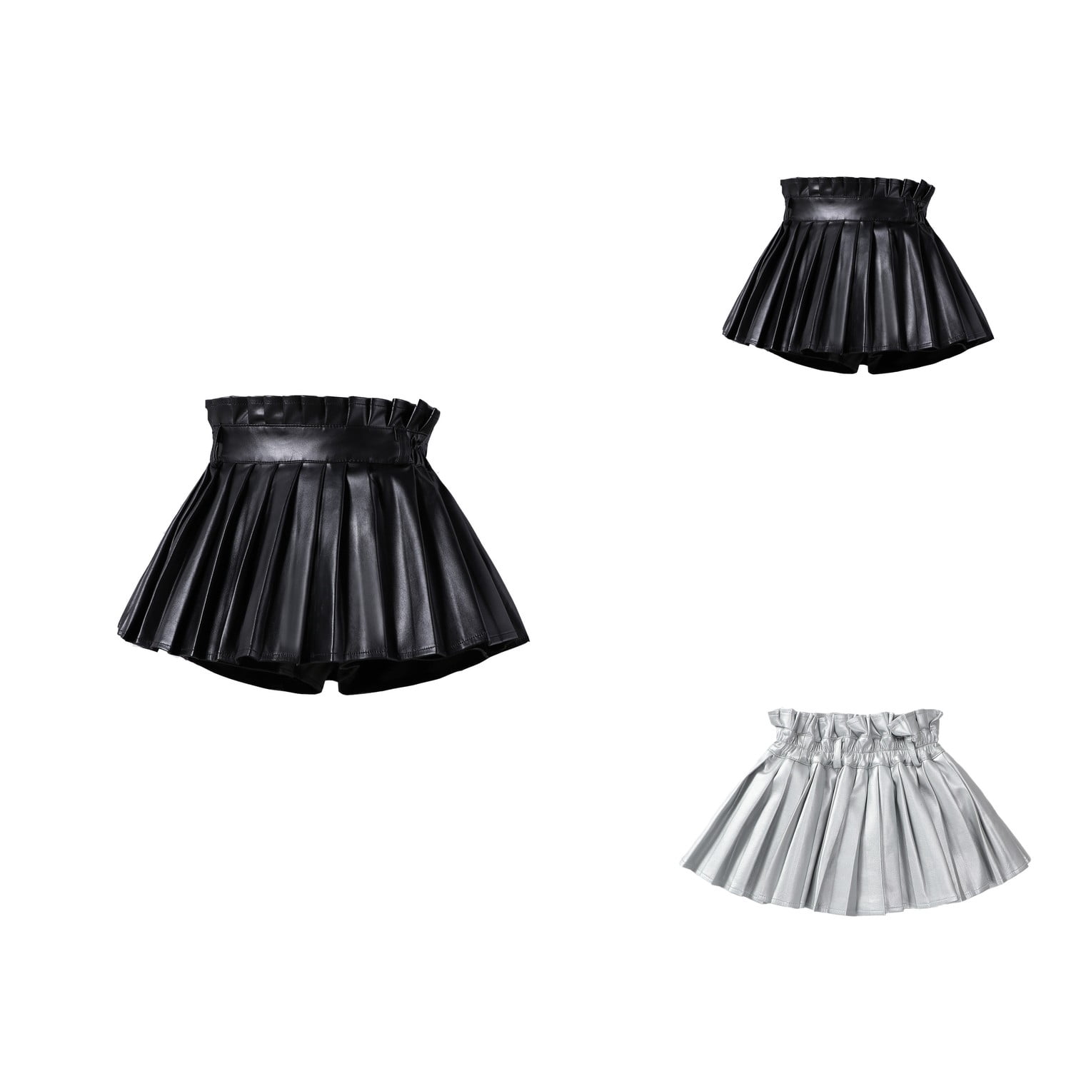 Girls Pleated PU Solid Color Full Skirt – Fashion Personality Dress for ...
