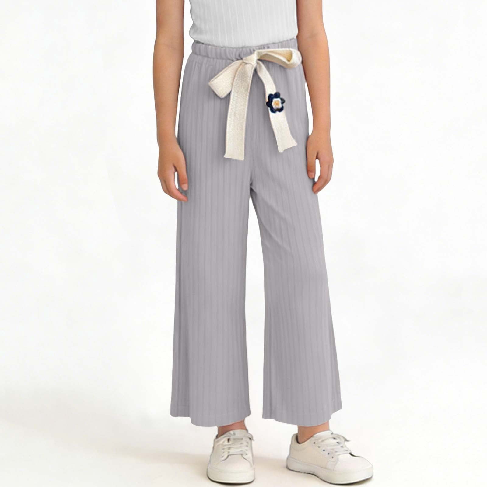 Girls Pleated Pants High Waisted Wide Leg Flowy Palazzo with Bow Casual ...