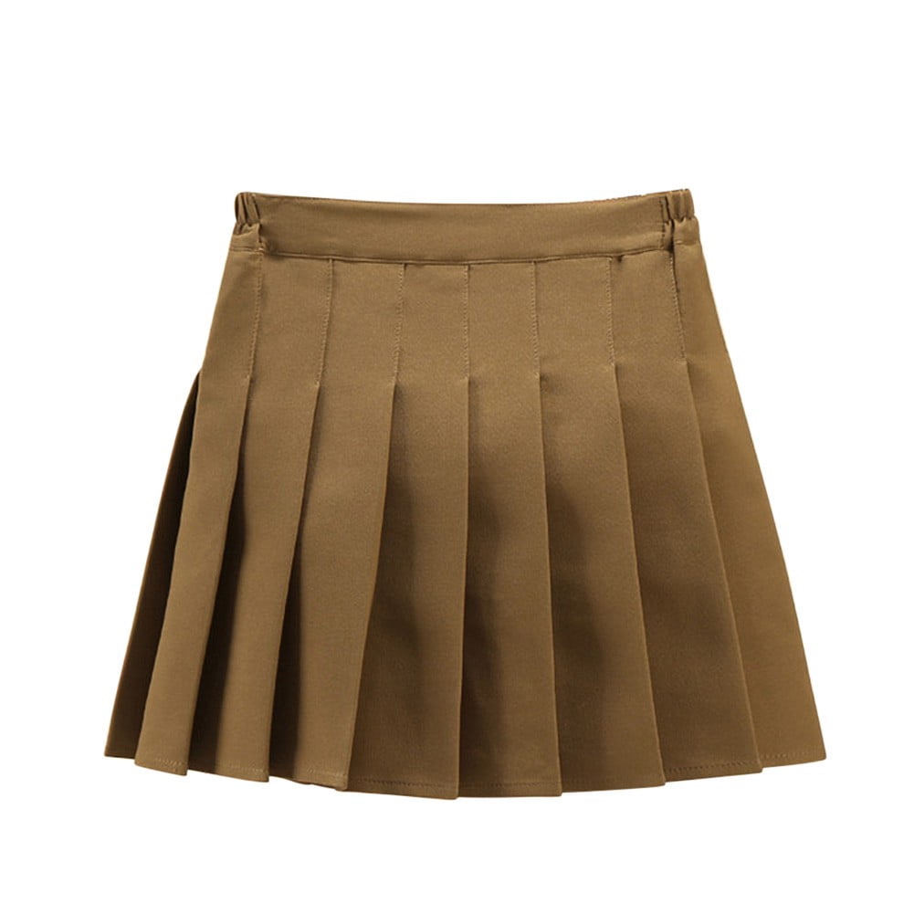 Girls Pleated Plaid Skirt Skirt Pleated Skirt Elastic Waist Solid Color ...