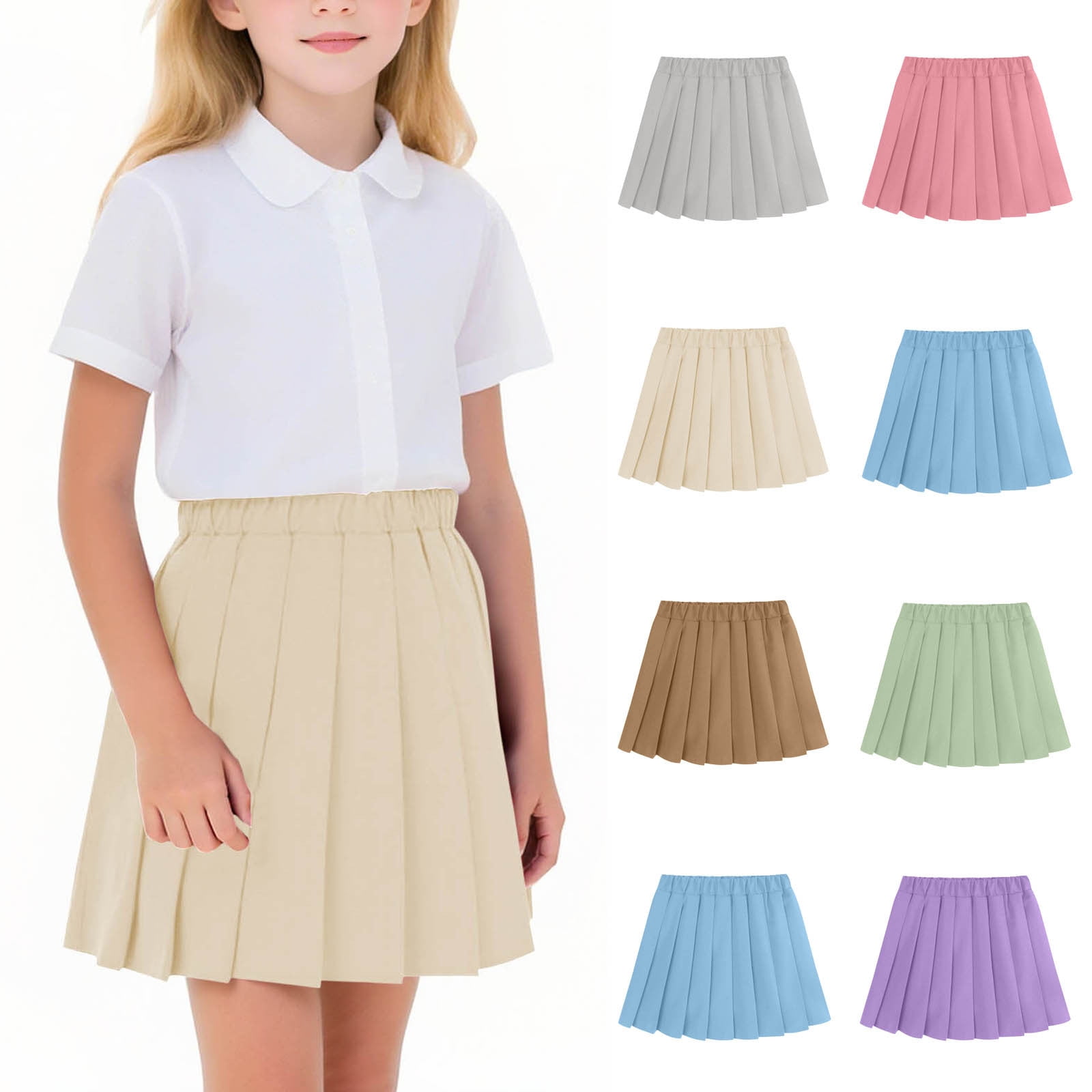Girls Pleated Skirt Solid Sport Tennis Skorts School Uniform Skirts for ...