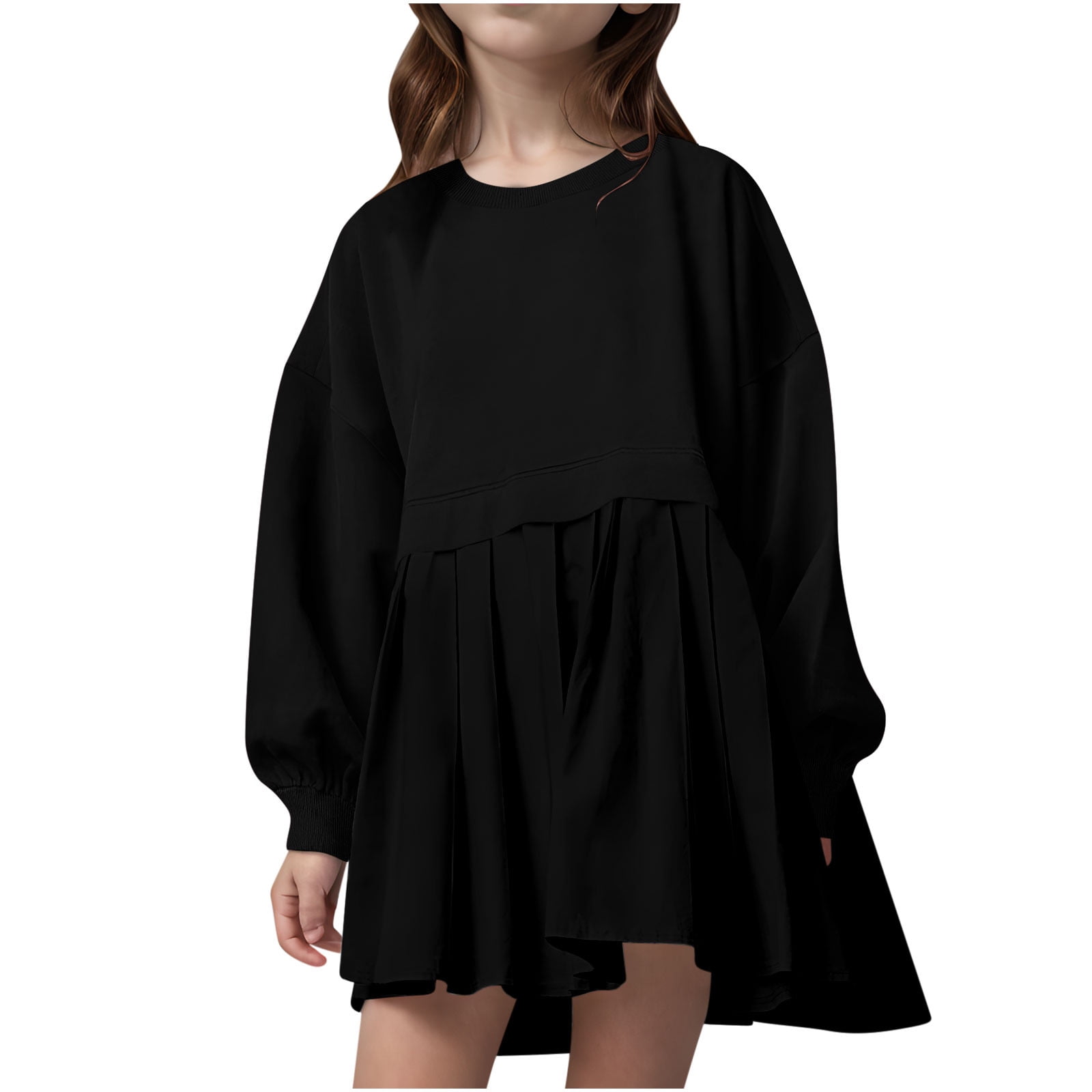 Girls Pleated Sweatshirt Dresses Kids Fashion Long Sleeve Crew Neck ...