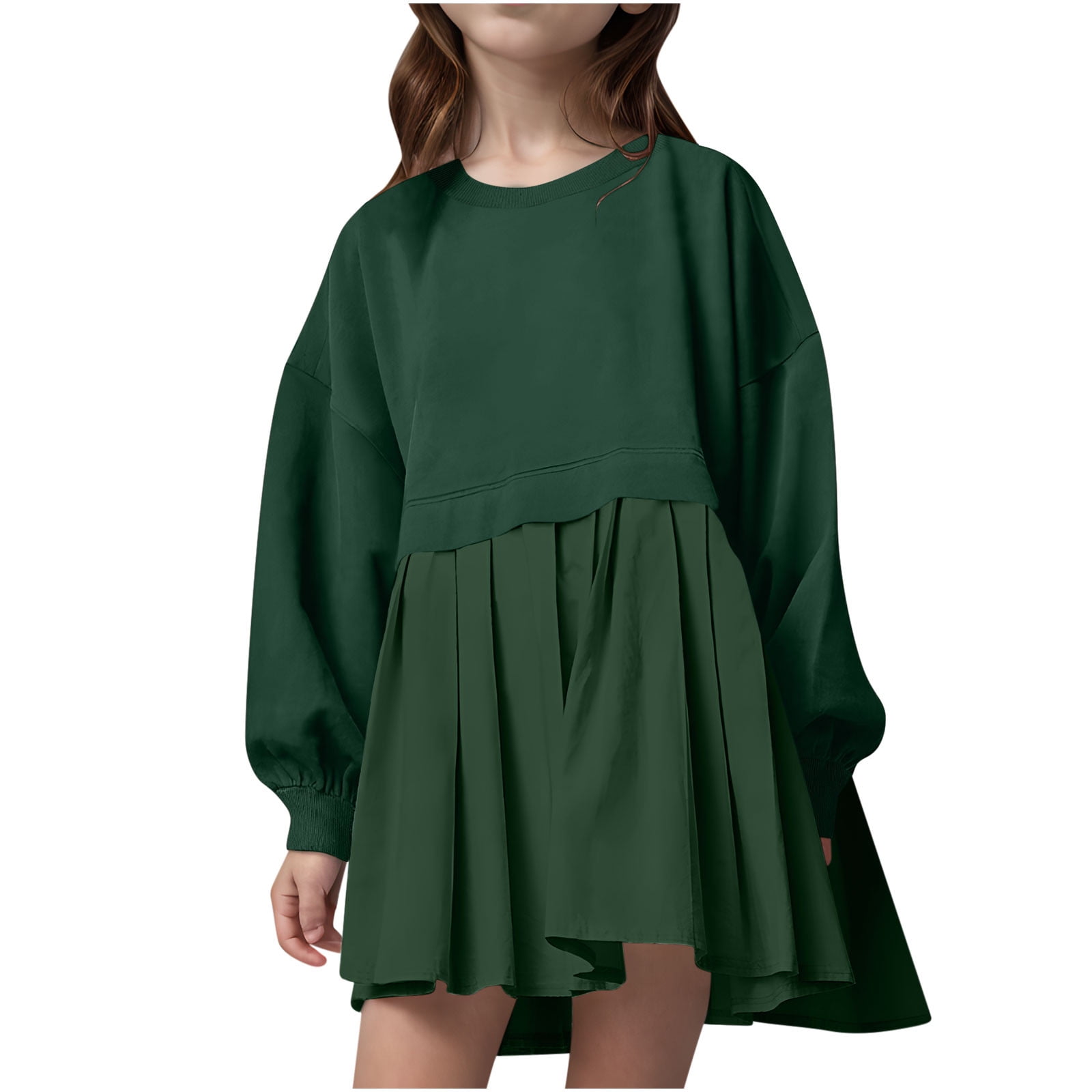 Girls Pleated Sweatshirt Dresses Kids Fashion Long Sleeve Crew Neck ...