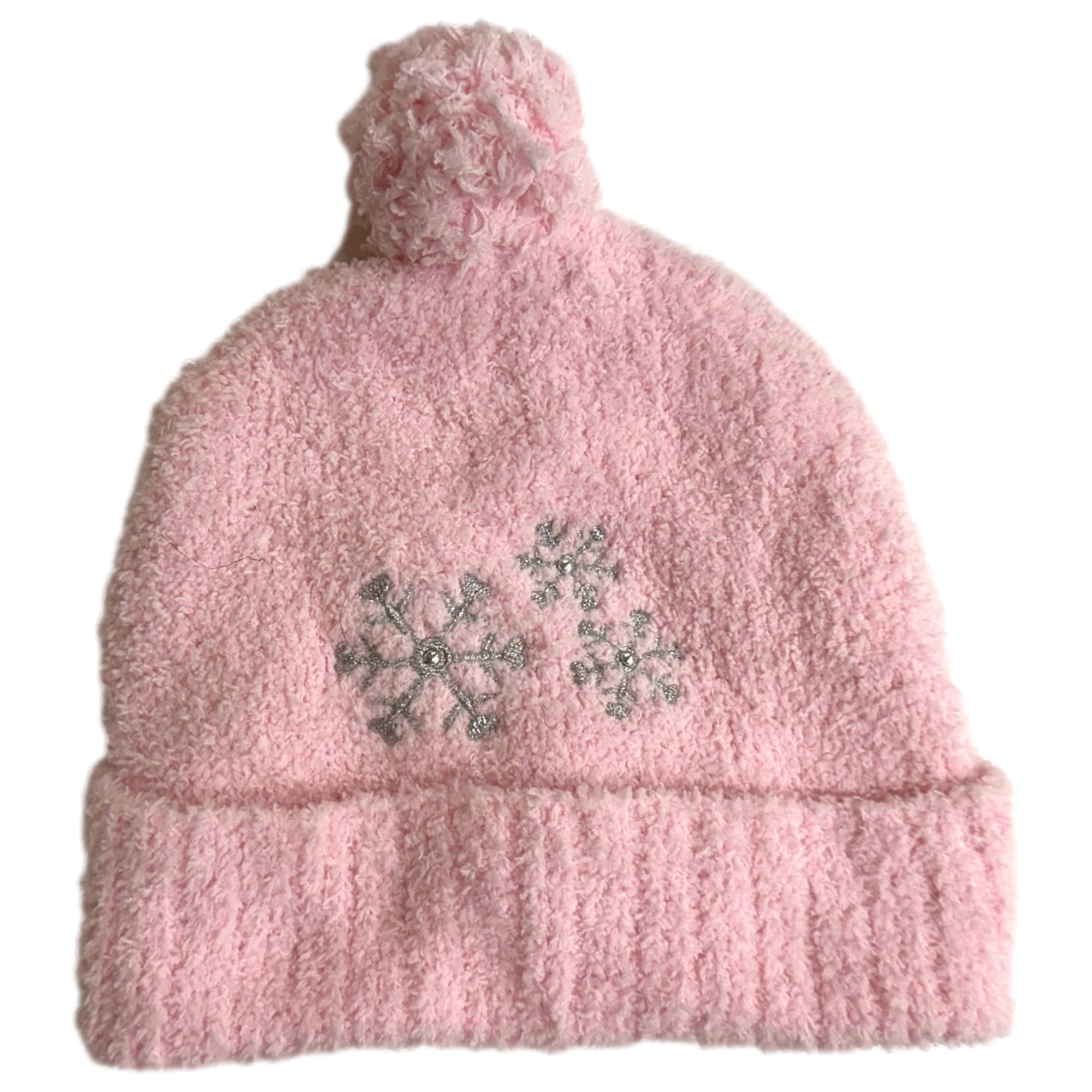 Girls Plush Pink & Silver Snowflake Beanie Stocking Cap Beanie ...