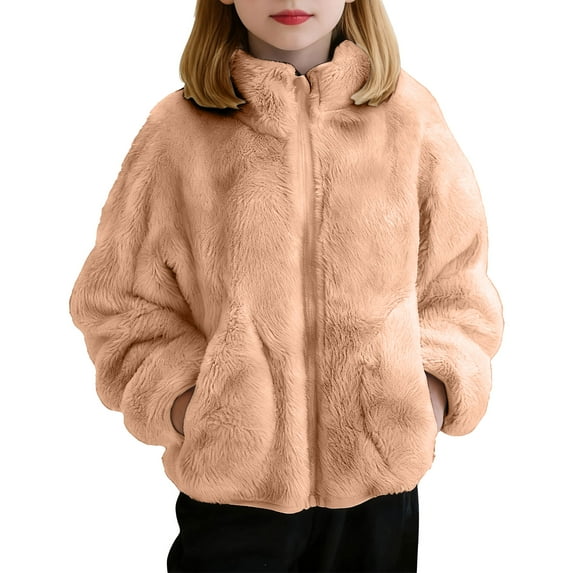 Girls Plush Wool Children Autumn and Winter Lambskin Coat Zipper Stand ...