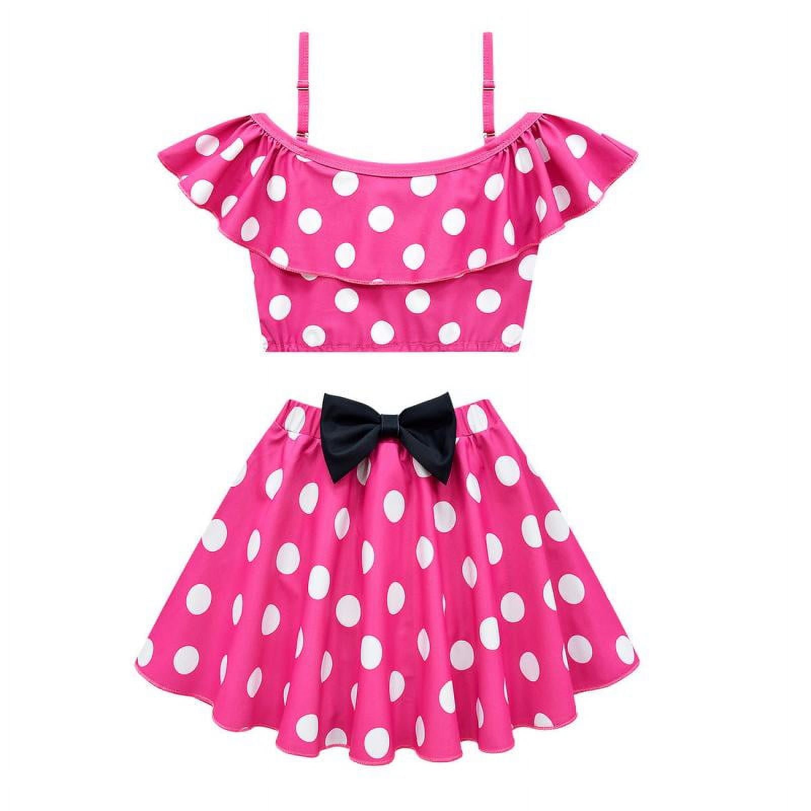 Girls Polka Dot Two Piece Swimsuit With Headband Off Shoulder Role Play ...