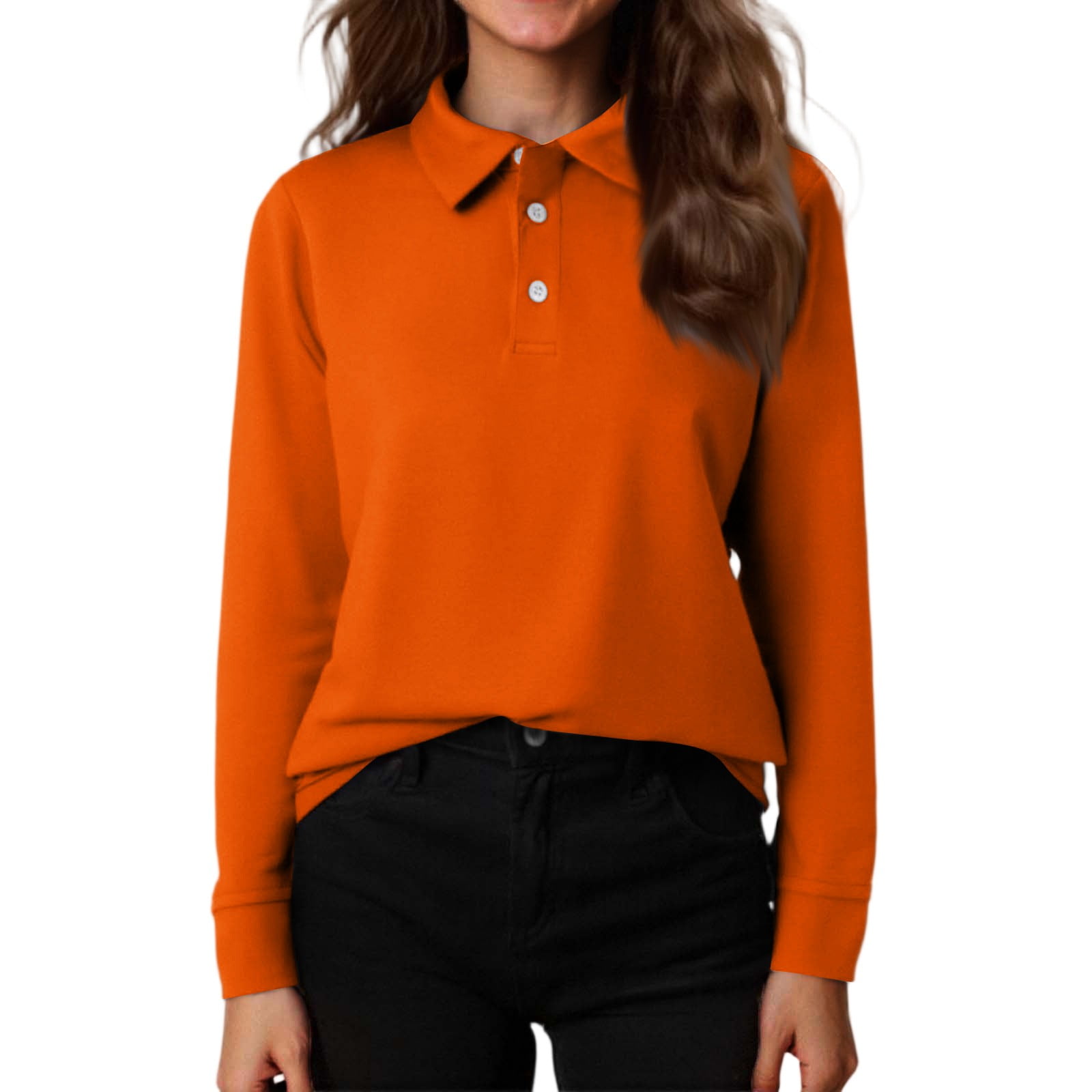 Girls Polo Shirts Long Sleeve School Uniform Classic Solid Color Soft ...
