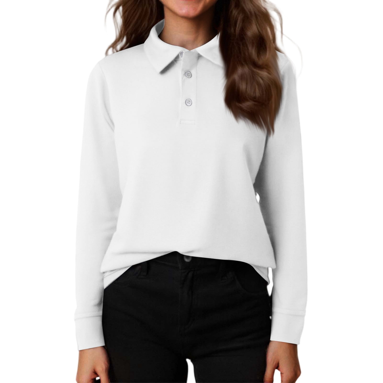 Girls Polo Shirts Long Sleeve School Uniform Classic Solid Color Soft ...