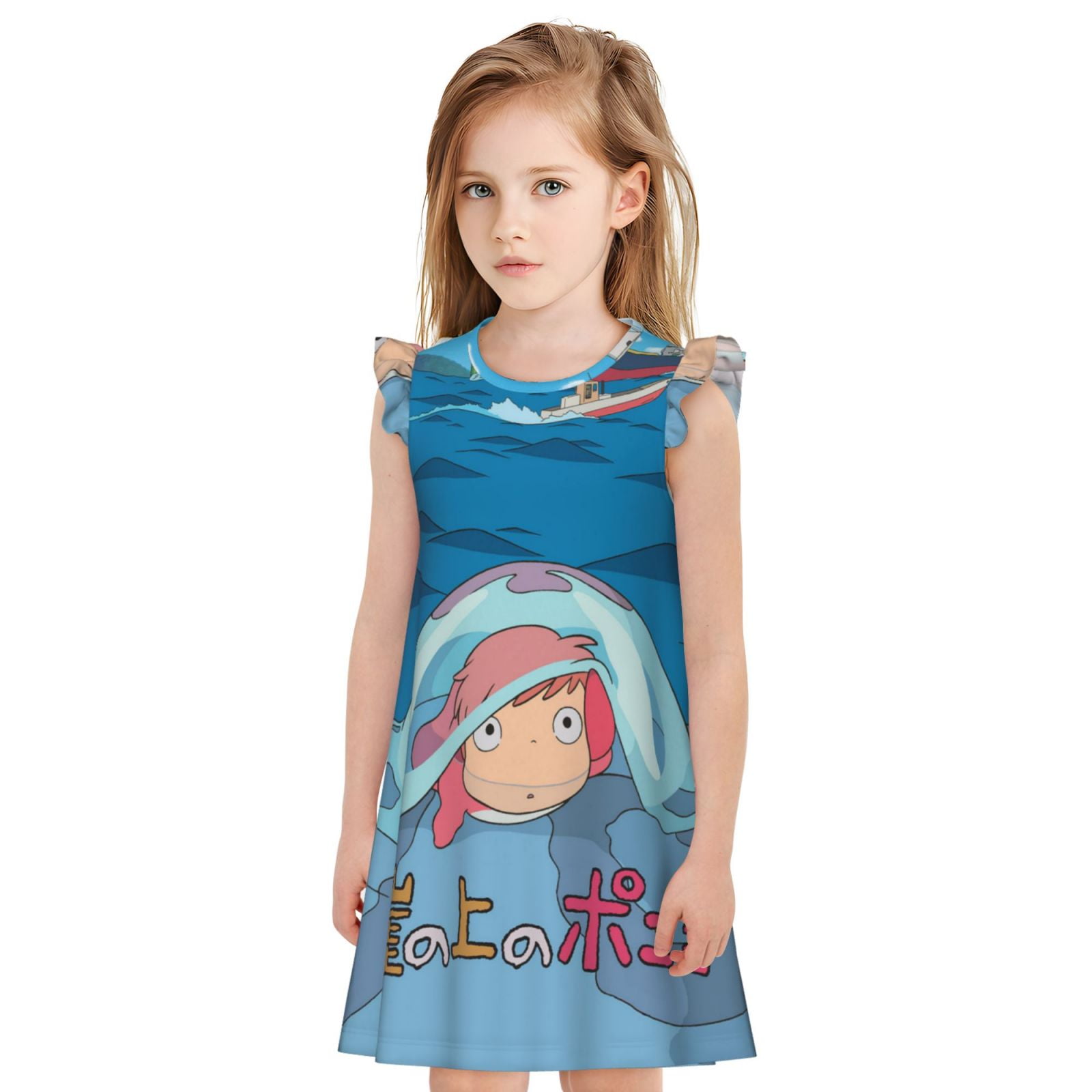Girls Ponyo Princess Gown Dress Cartoon Printed Home Casual Wear ...