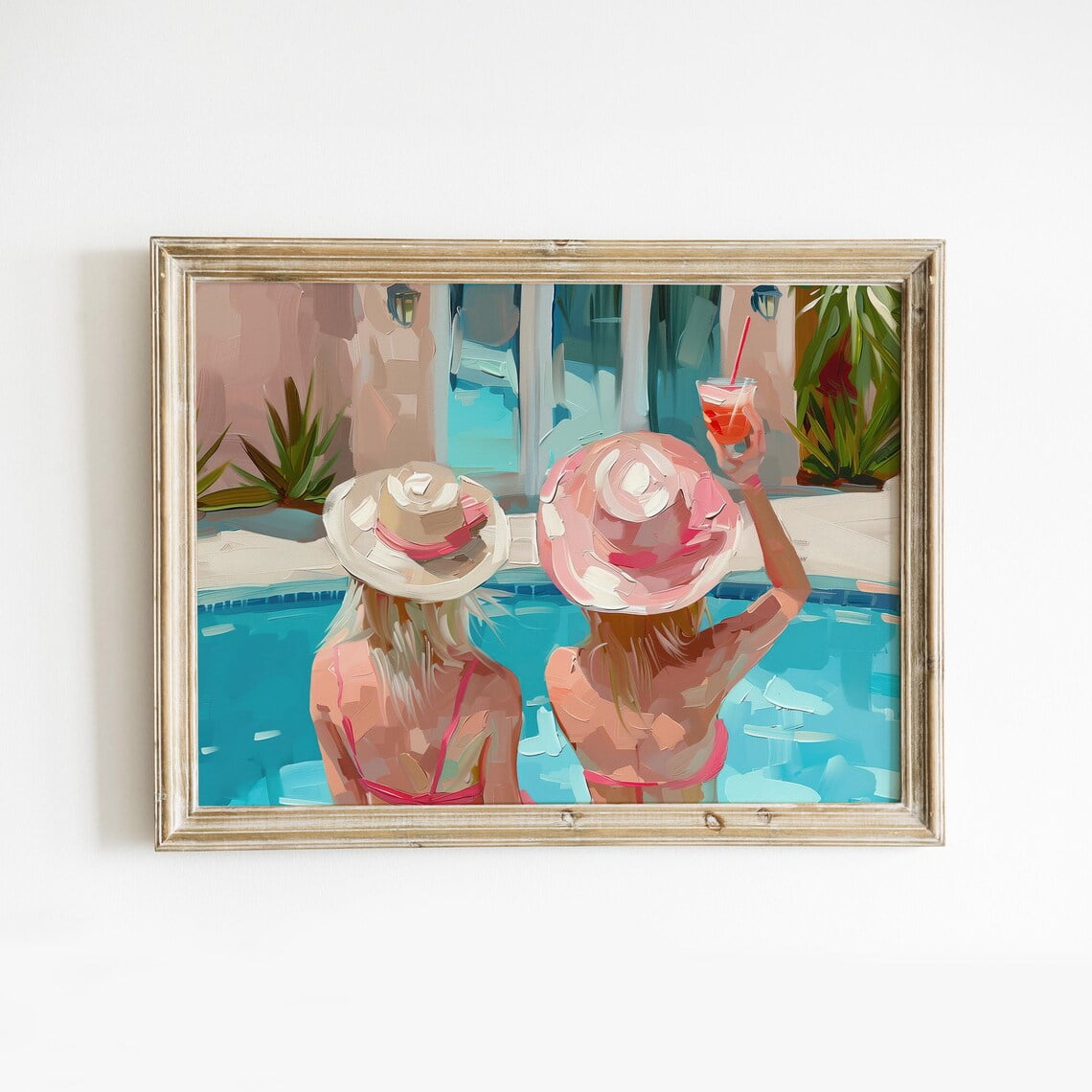 Girls By The Pool Wall Art, Trendy Pink Summer Poster, Preppy Room ...