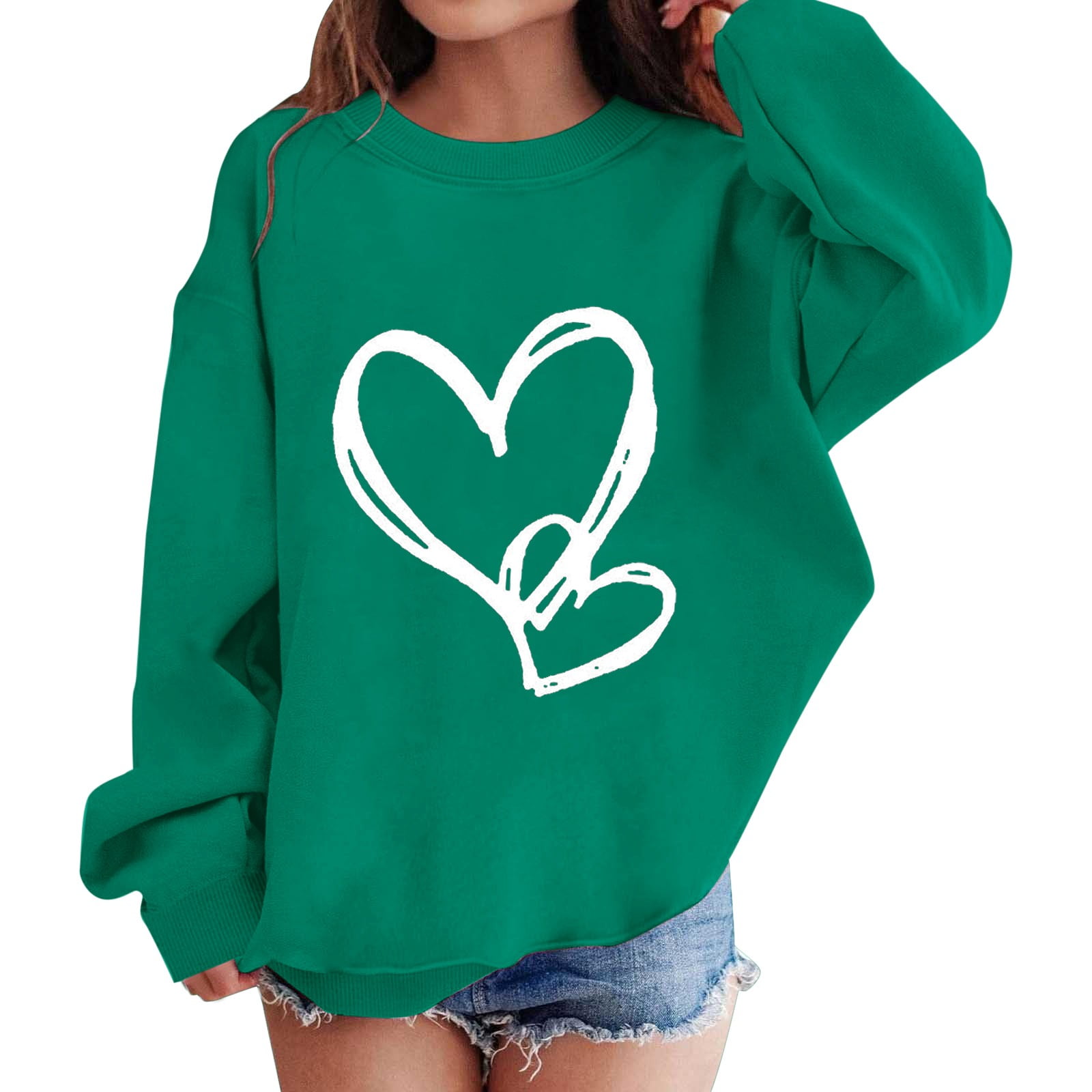 Girls Prepp𝐲 Heart Sweatshirts Oversized Pullover Sweater Tween Kids ...