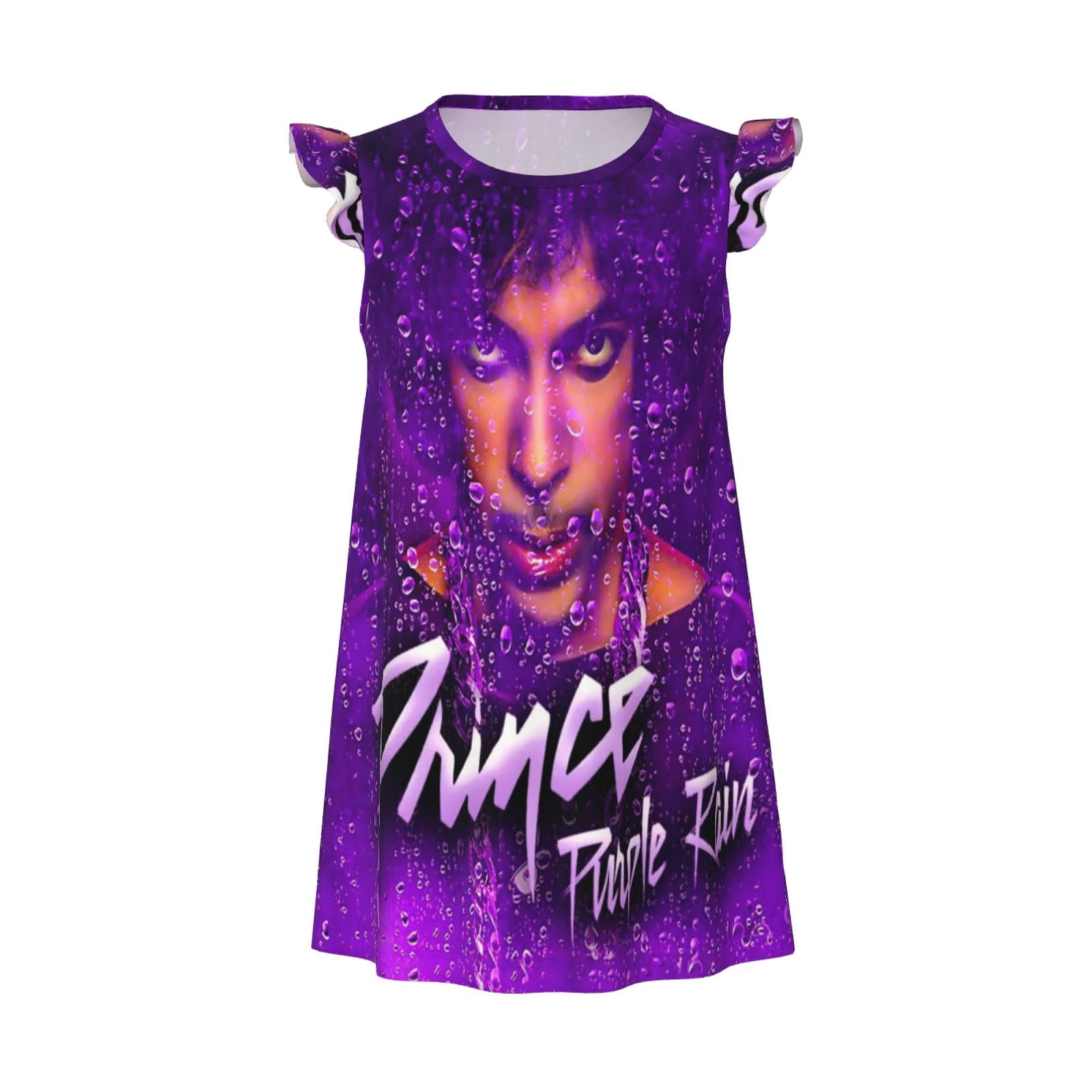 Girls Prin-ce Purple Ra-iN Flutter Sleeve Soft Fabric Casual Dress ...