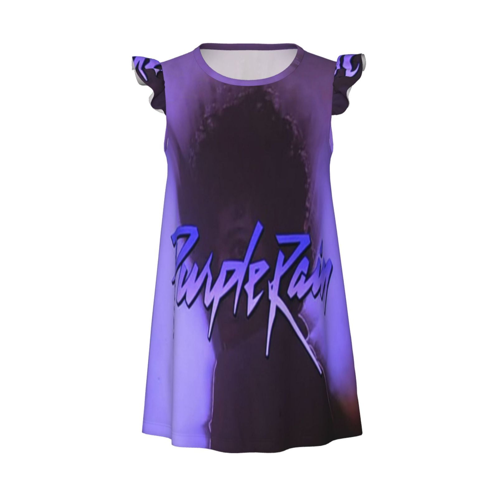 Girls Prin-ce Purple Ra-iN Flutter Sleeve Soft Fabric Casual Dress ...