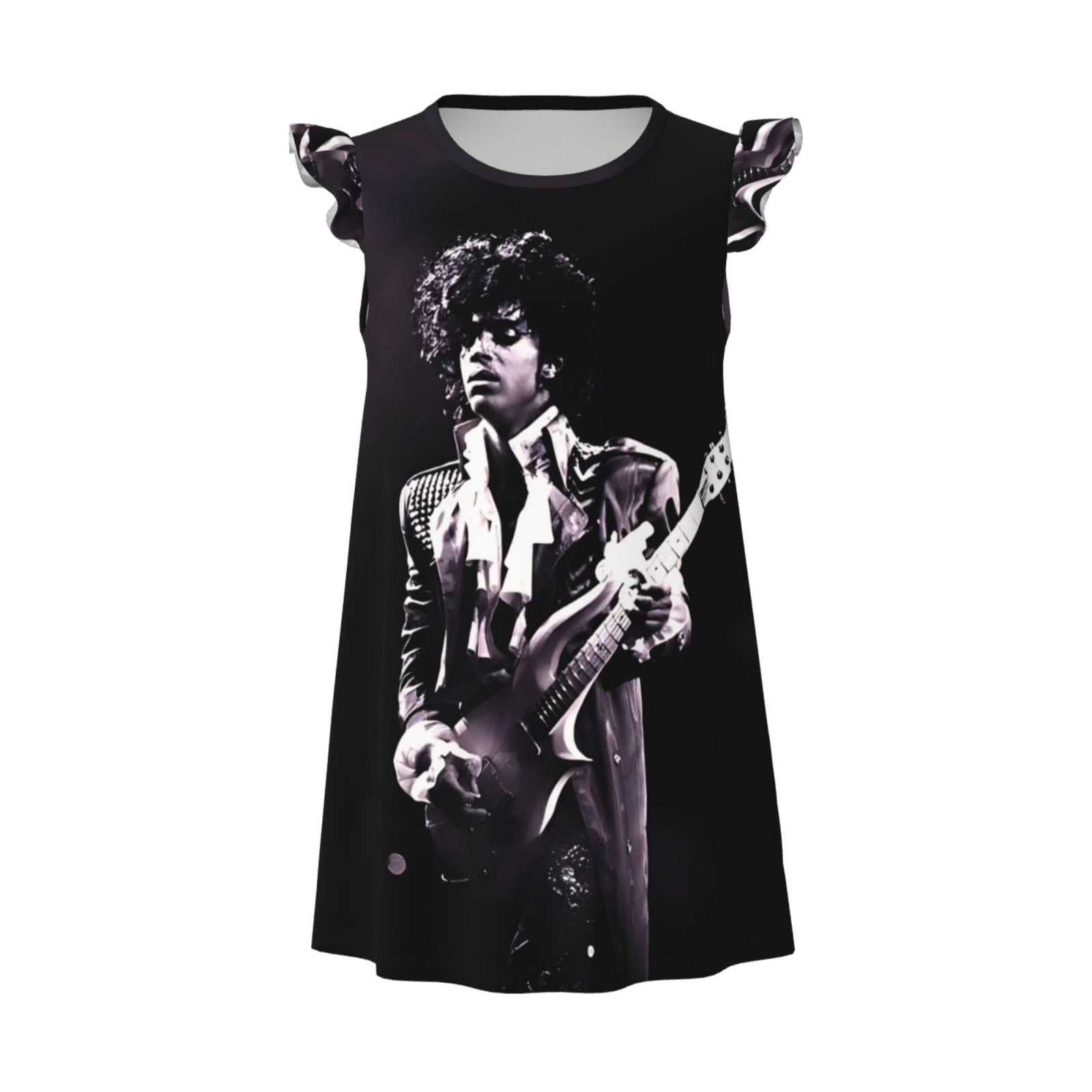 Girls Prin-ce Purple Ra-iN Flutter Sleeve Soft Fabric Casual Dress ...