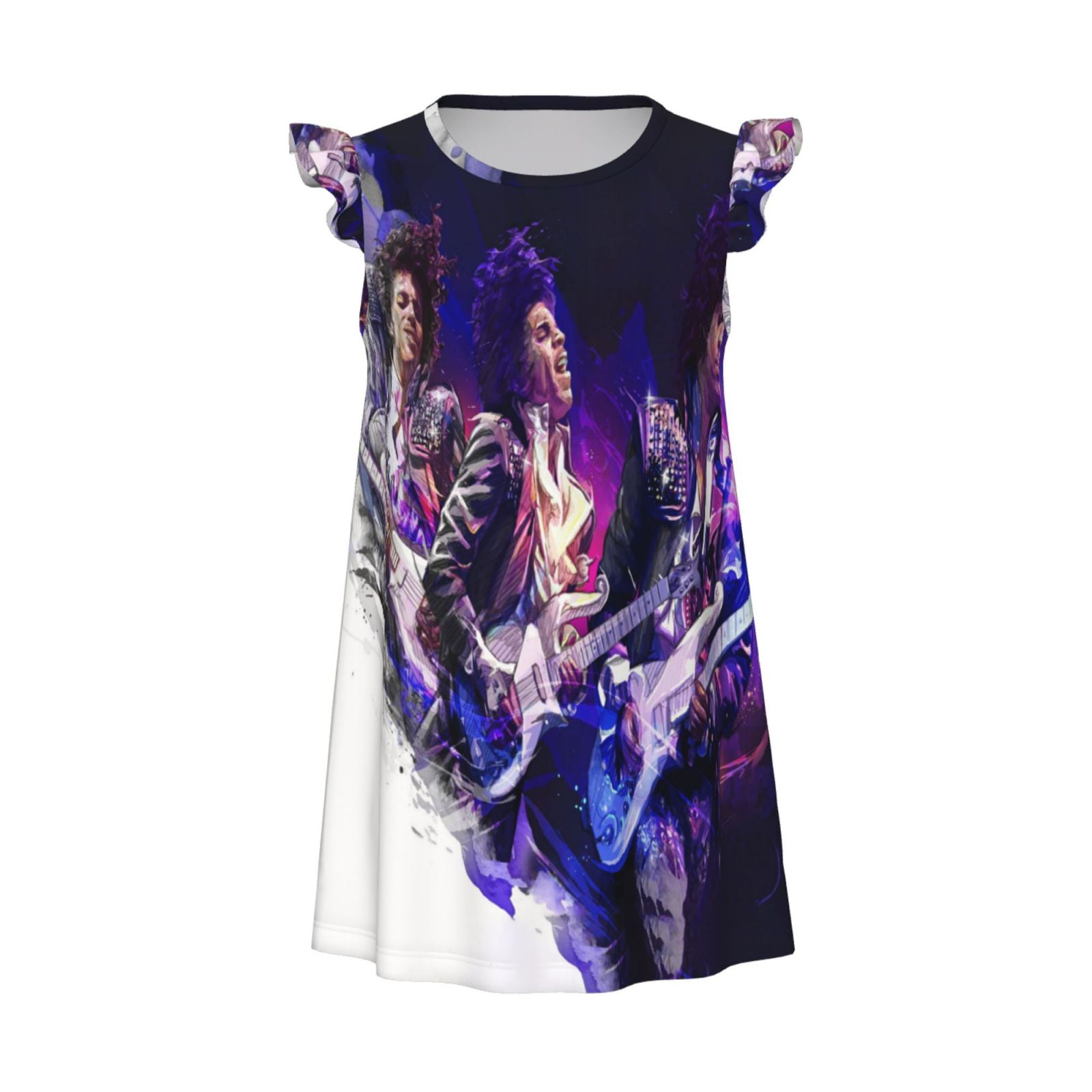 Girls Prin-ce Purple Ra-iN Flutter Sleeve Soft Fabric Casual Dress ...