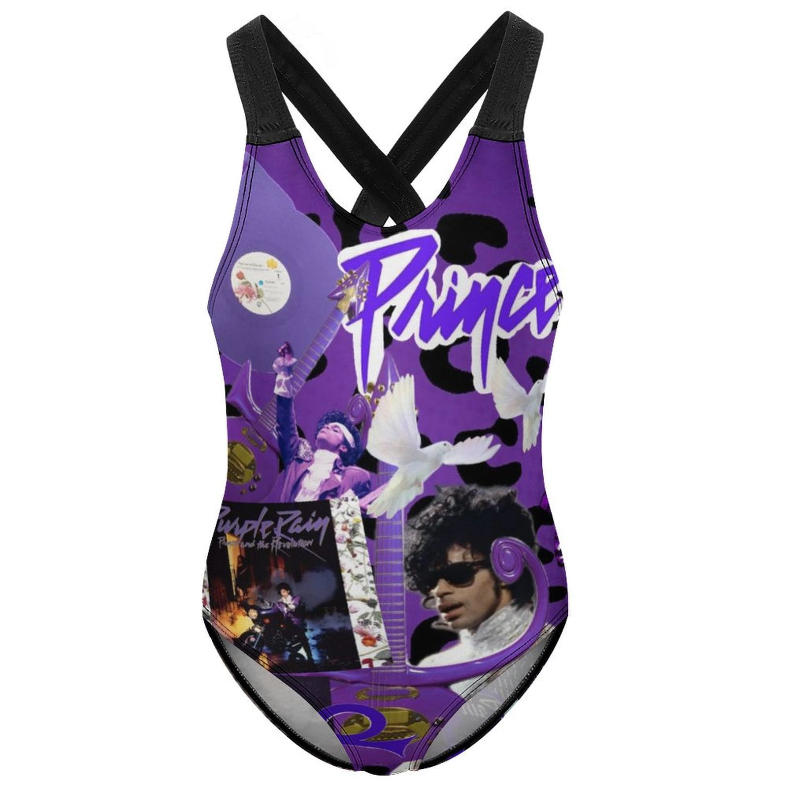 Girls Prin-ce Purple Ra-iN One Piece Swimsuits Bathing Suits Cross Back ...