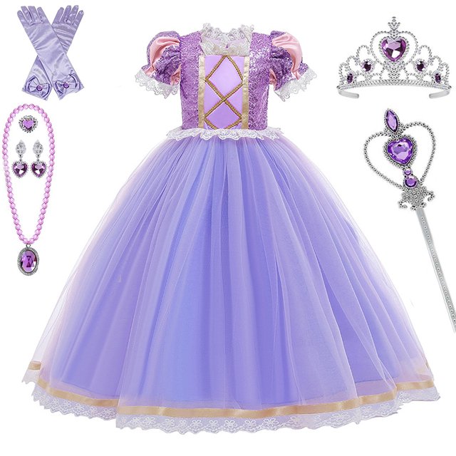 Girls Princess Costume Puff Sleeve Sequin Cosplay Dress with ...