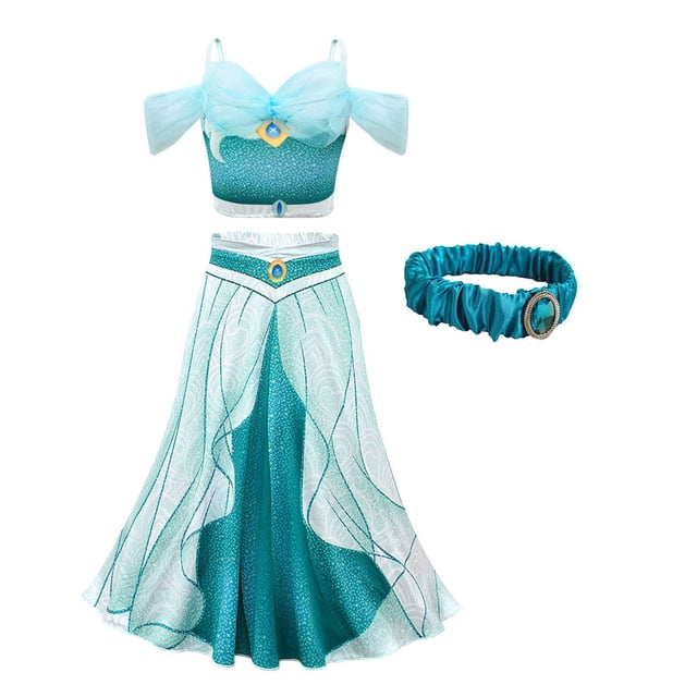 Girls Princess Dress Up Outfits Aladdin Jasmine Halloween Cosplay Fancy ...
