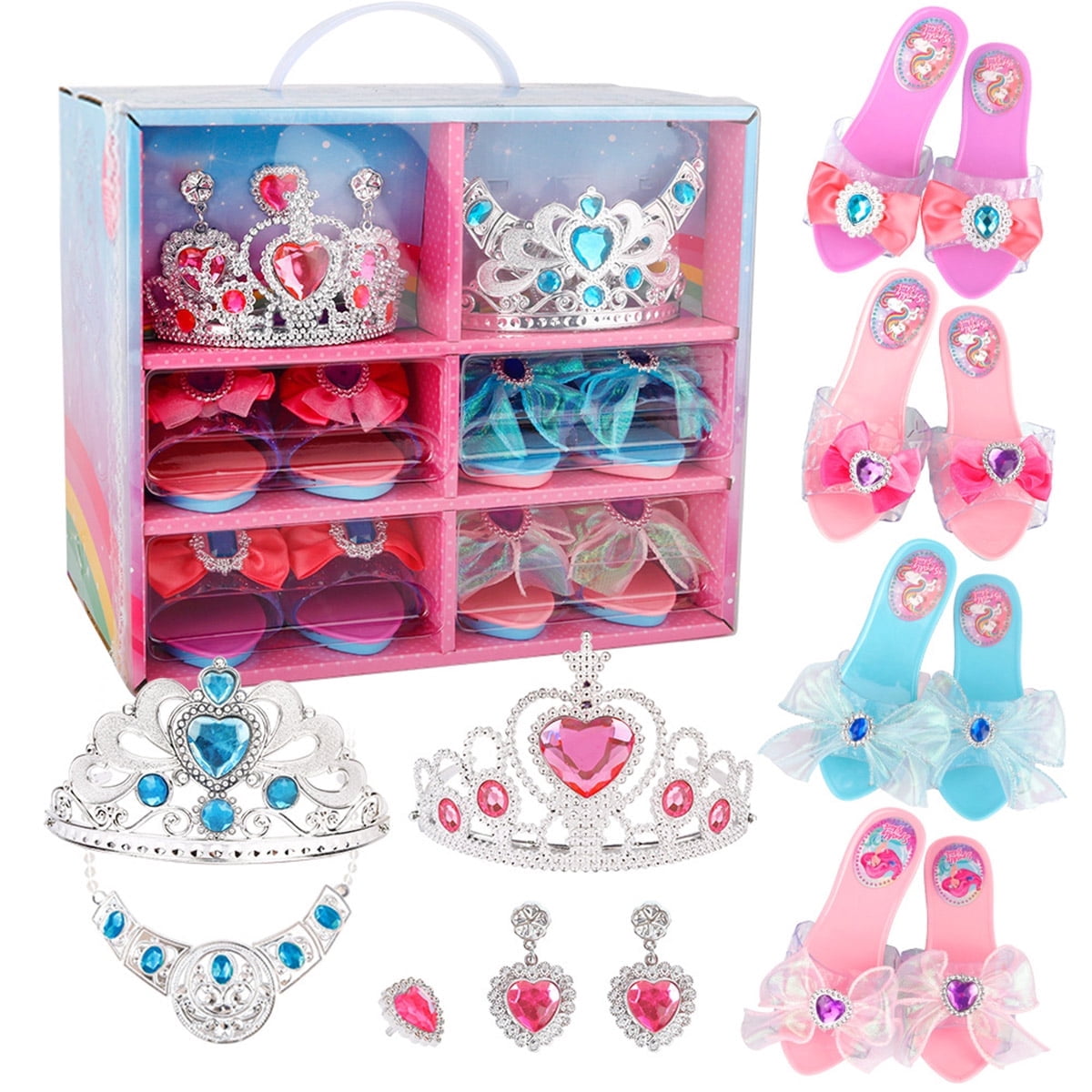 Girls Princess Dress Up Shoes and Accessories with 4 Pair of Princess ...