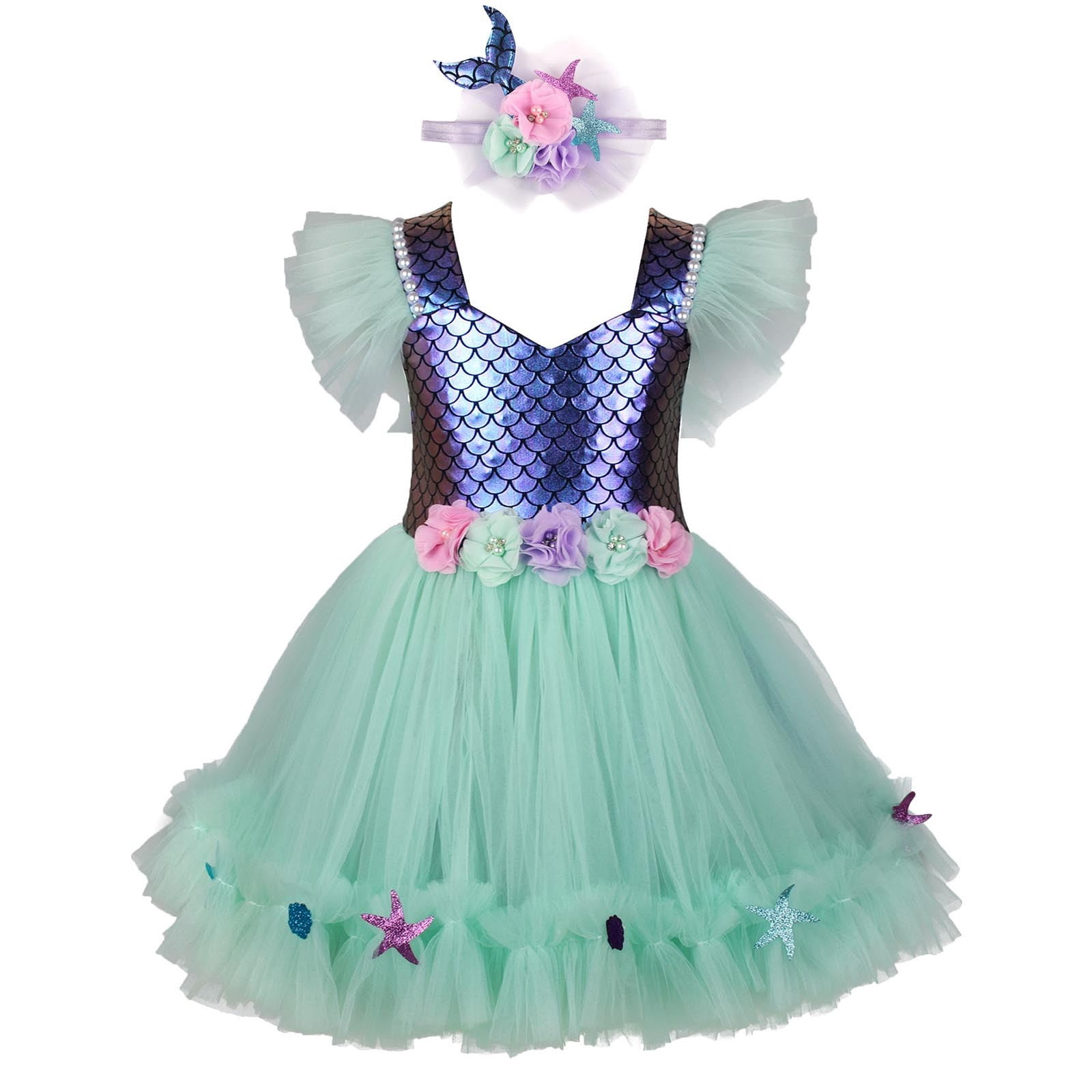 Girls Princess Dress With Flutter Sleeves Short Sleeve Includes ...
