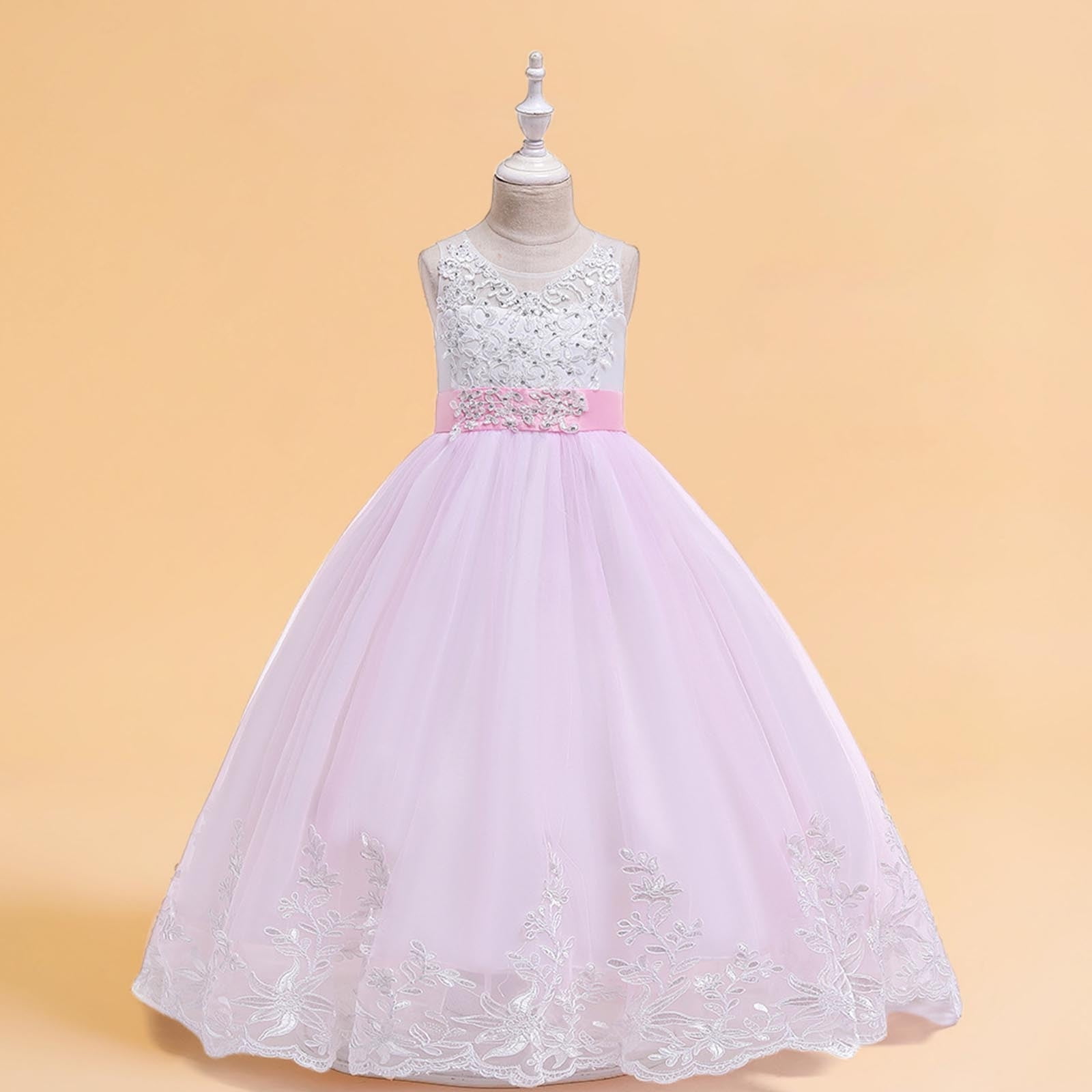 Girls Princess Dresses Embellished Wedding Gown 4-18 Years Sleeveless ...
