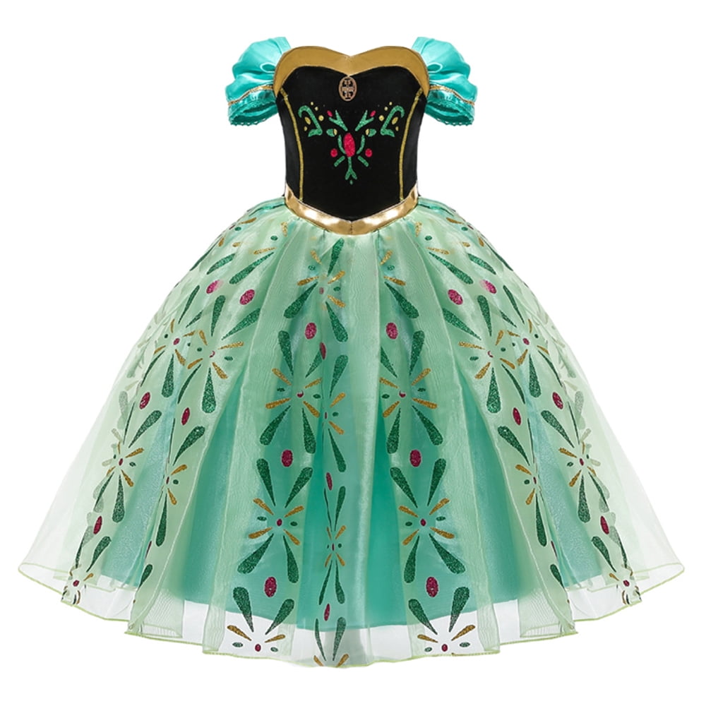 Girls Princess Dresses Green Princess Dress Up Anna Cosplay Dress ...