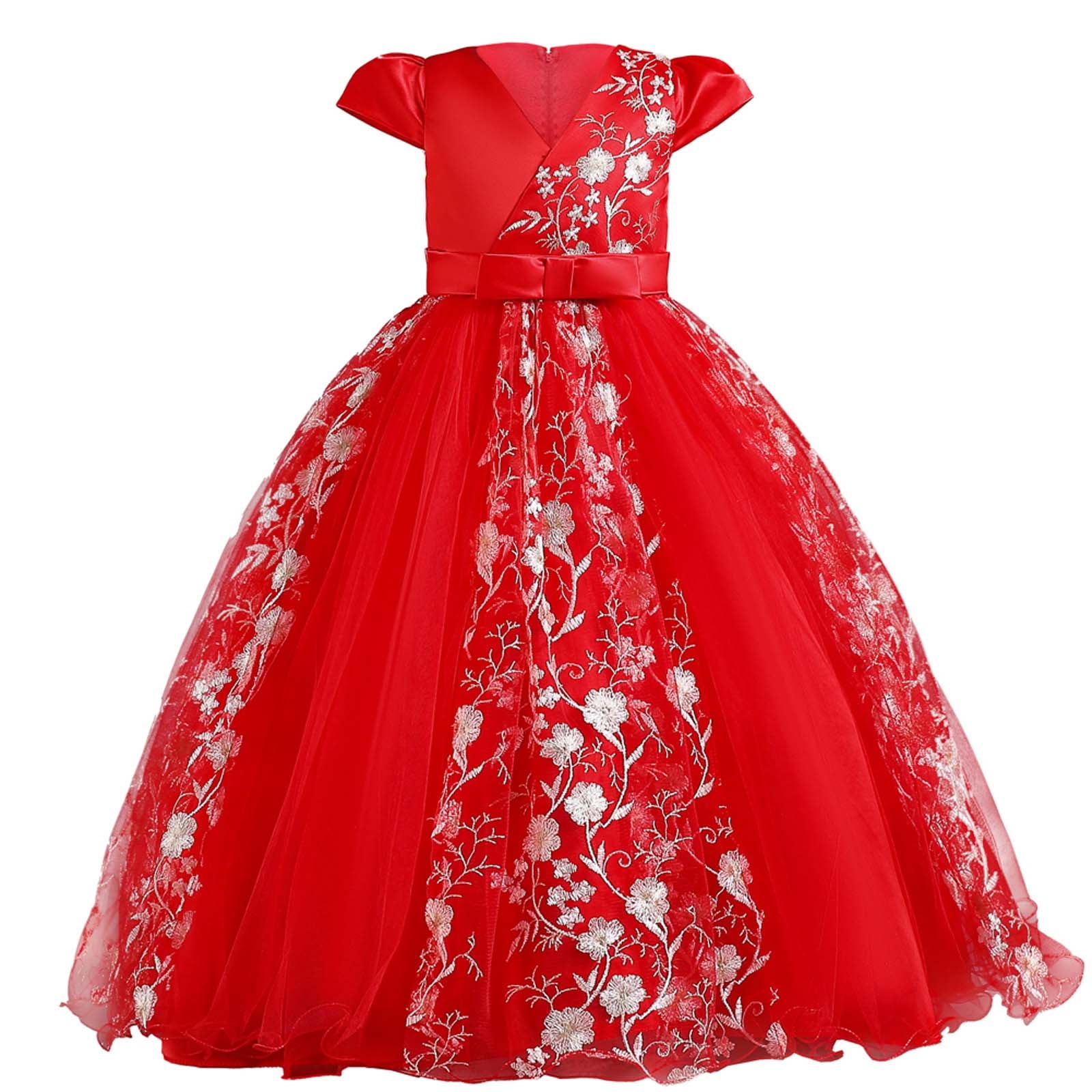 Girls Princess Dresses,Lace Embroidery Short Sleeve Tutu Tulle Dress ...