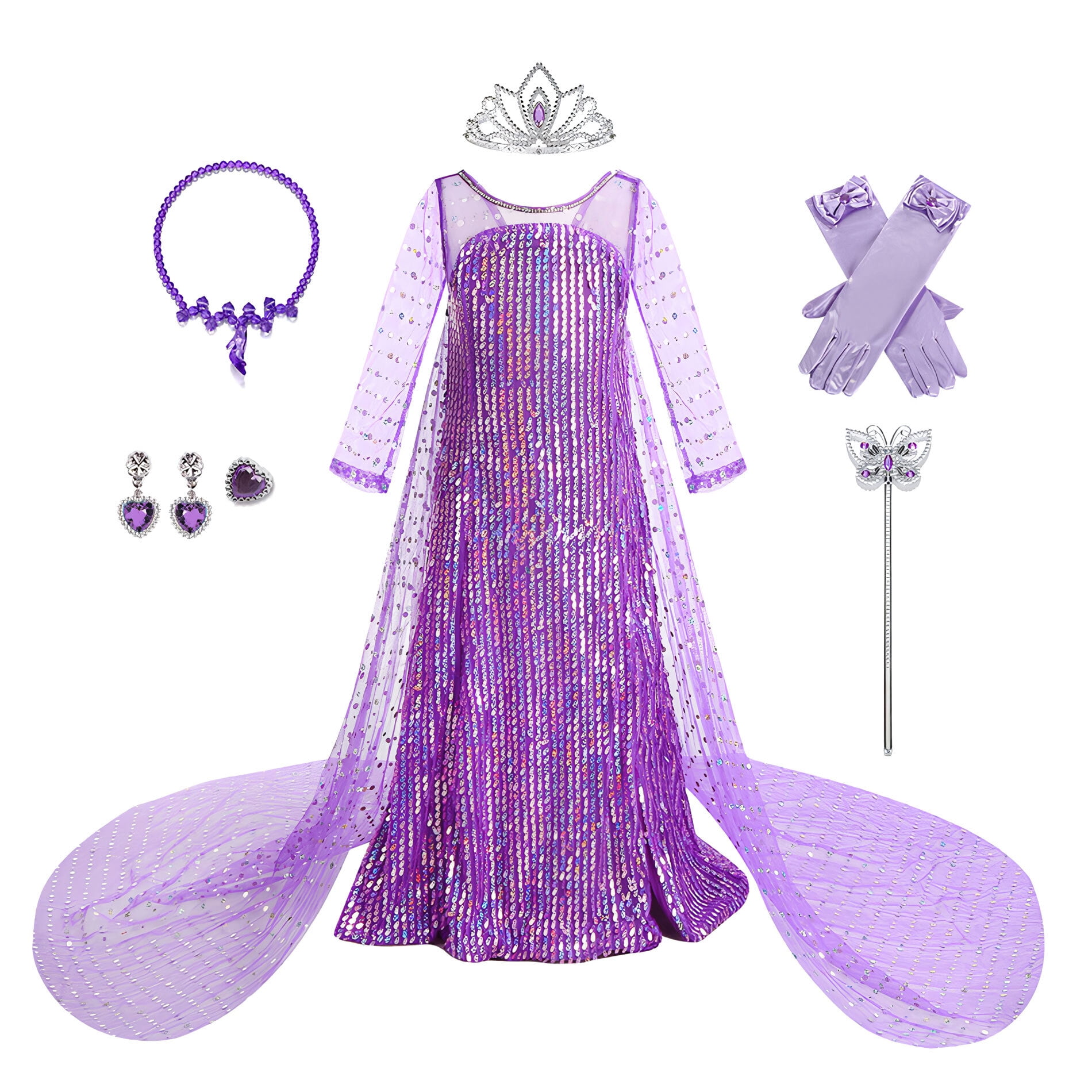 Girls Princess Ice Queen Dress Costume with Accessories Luxury Sequin ...