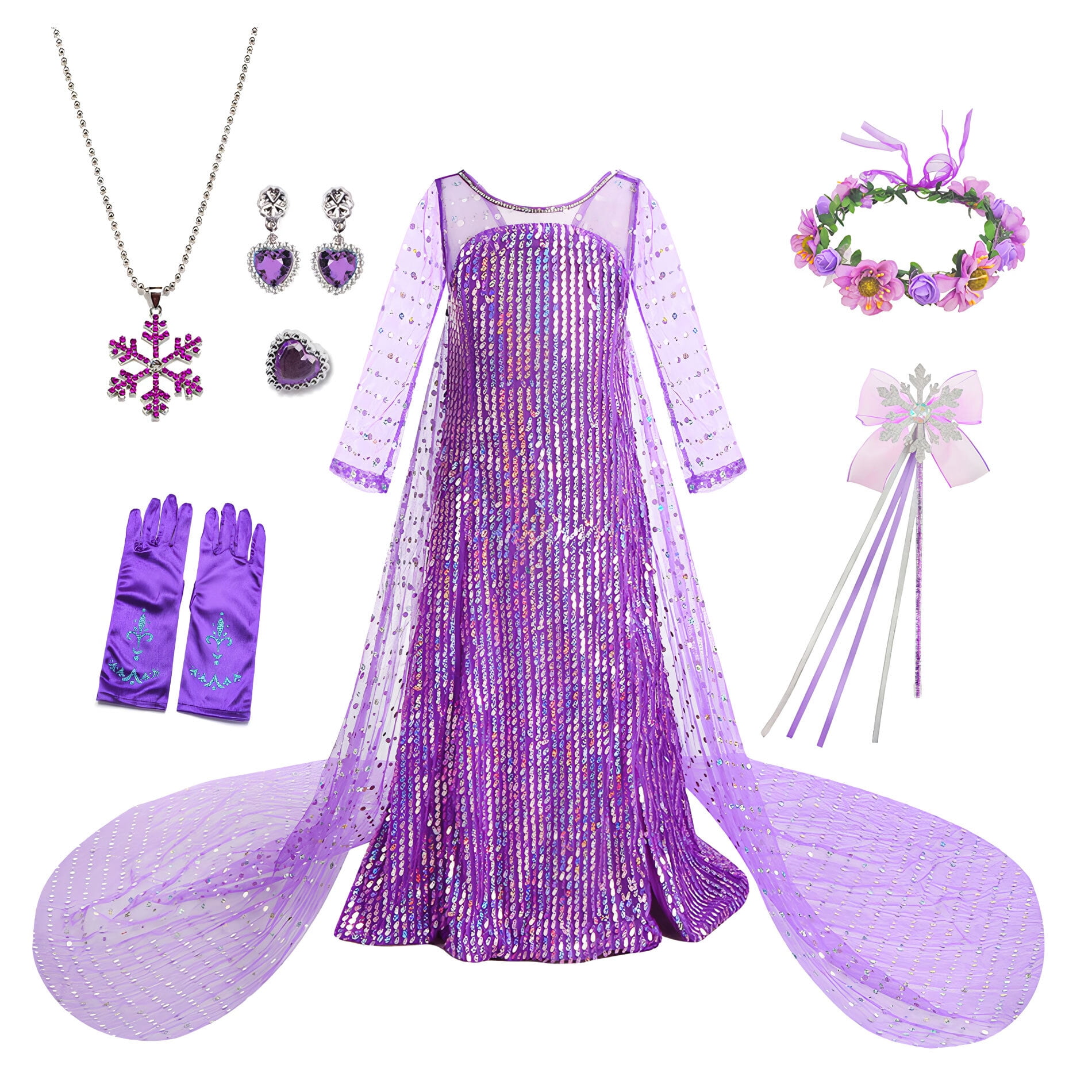 Girls Princess Ice Queen Dress Costume with Accessories Luxury Sequin ...