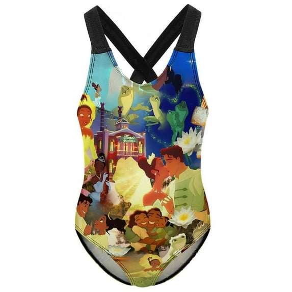 Girls Princess Fro-g One Piece Swimsuits Bathing Suits Cross Back ...