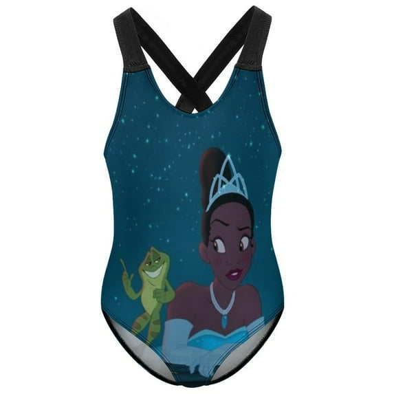 Girls Princess Fro-g One Piece Swimsuits Bathing Suits Cross Back ...