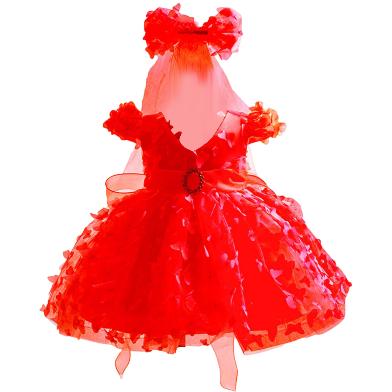 Girls Princess Gown Performance Girls Floral Appliqué Short Sleeve ...