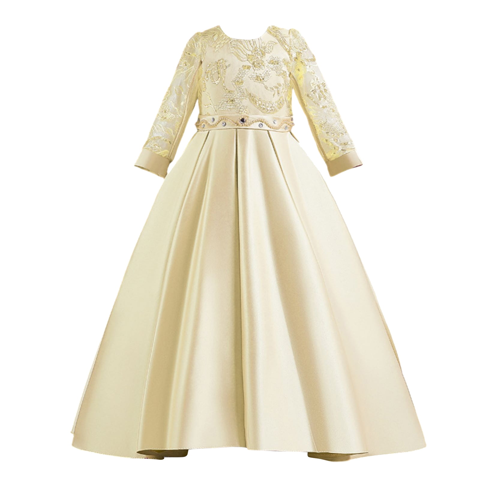 Girls Princess Gown Performance Girls Long Sleeve Embroidered Formal ...