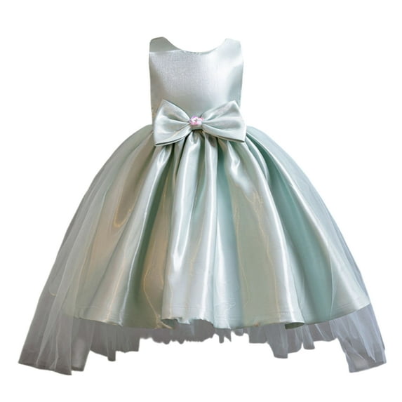 Girls Princess Gown Performance Girls Sleeveless Satin Tulle Bow Dress ...