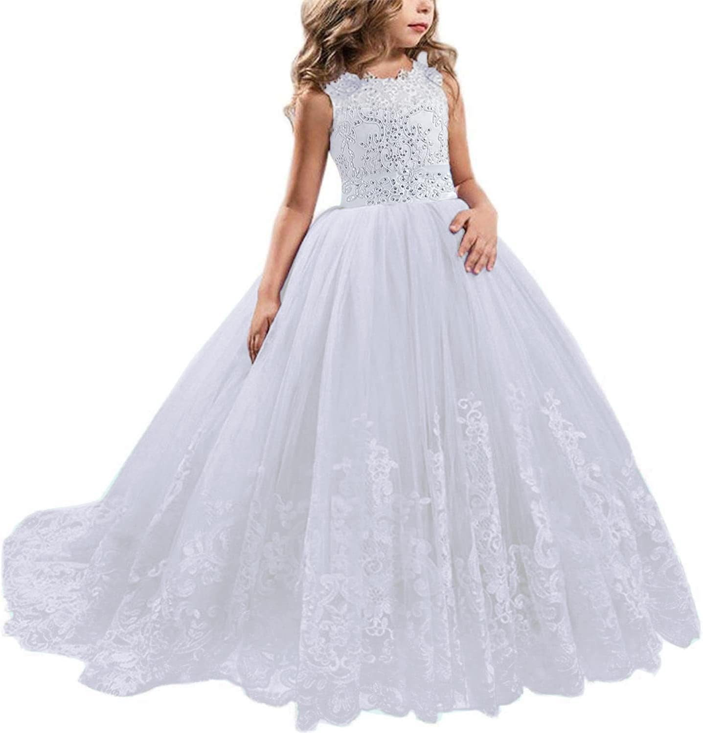 Girls Princess Lilac Pageant Long Dress Kids Tulle Prom Ball Gowns ...