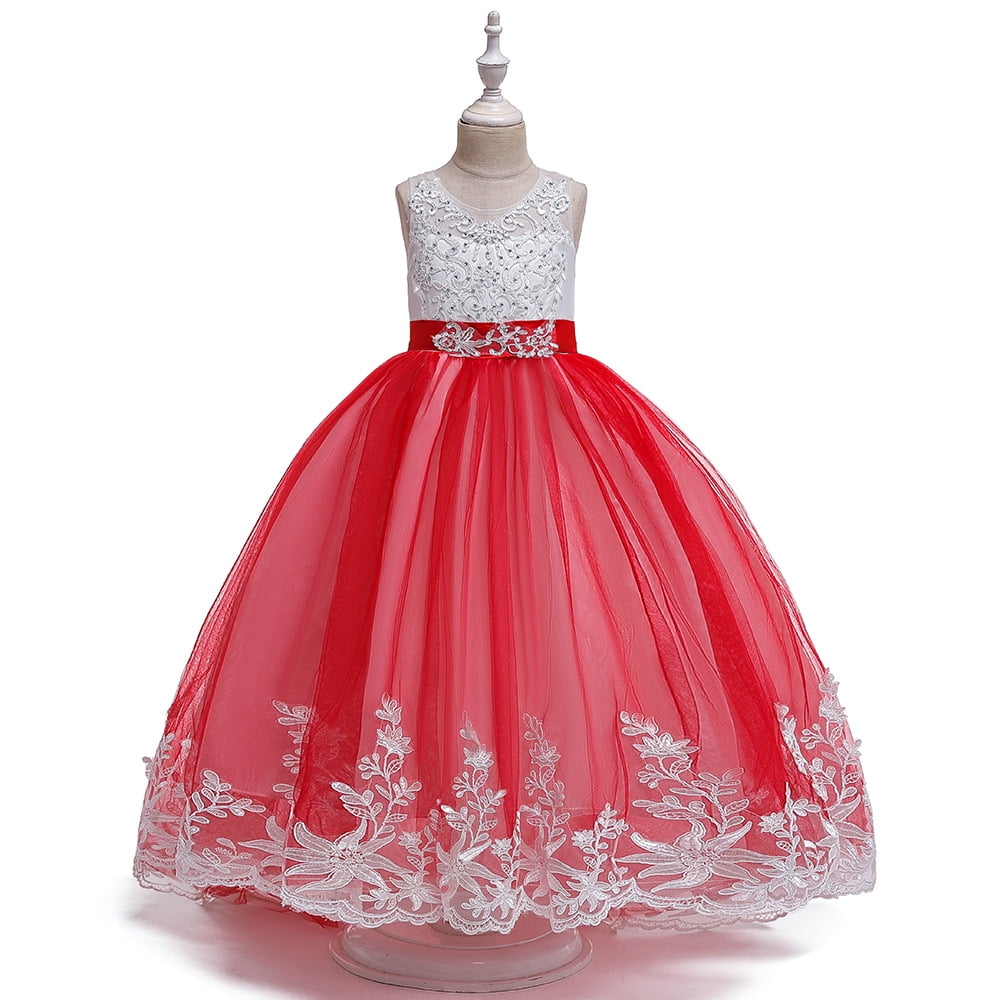 Girls Princess Lilac Pageant Long Dress Kids Tulle Prom Ball Gowns ...