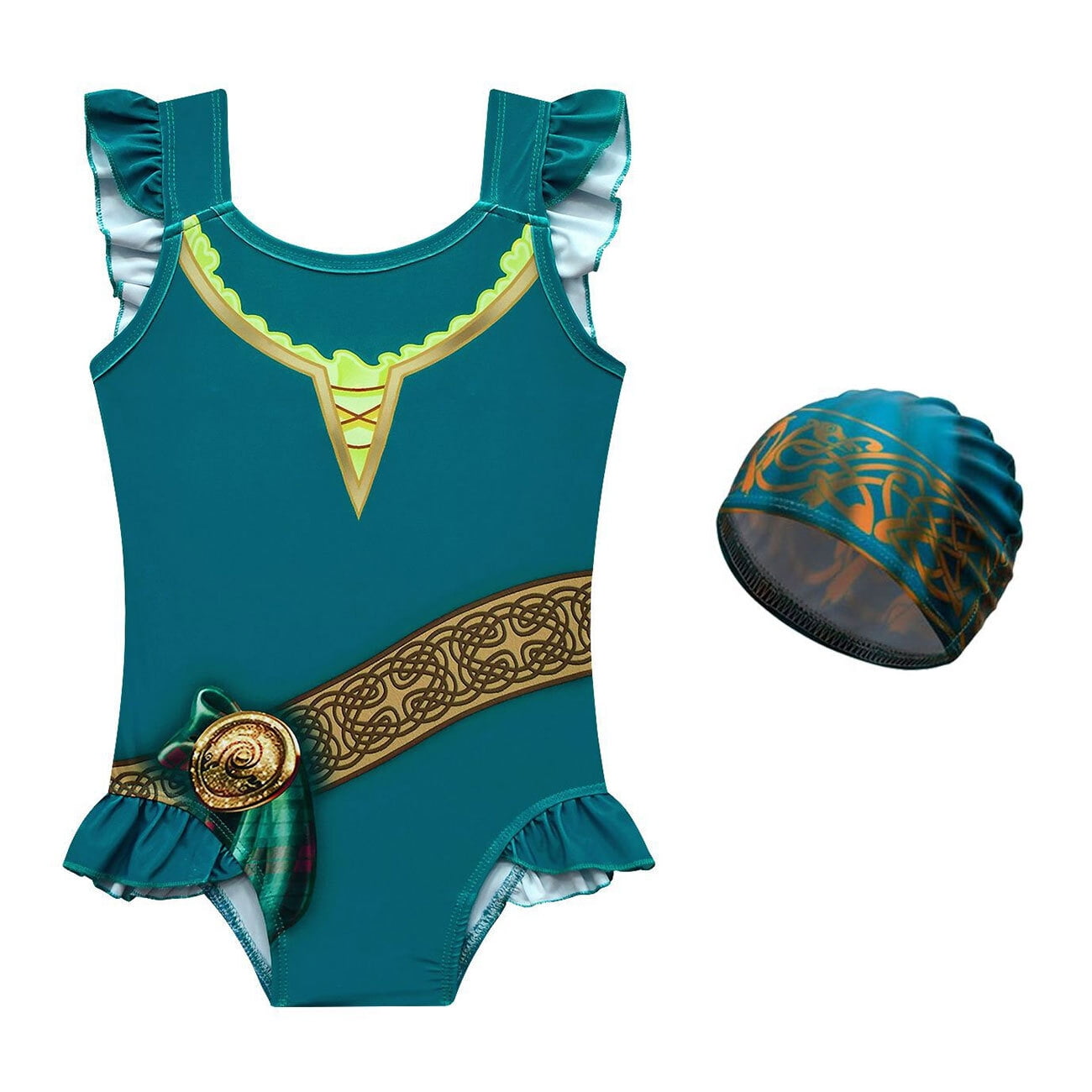 Girls Princess Merida One Piece Swimsuit Tankini Bathing Suit with Swim ...
