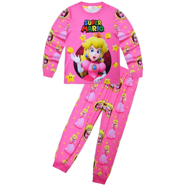 Girls Princess Peach 2-Piece Cartoon Graphics Pyjamas Pjs Outfit ...