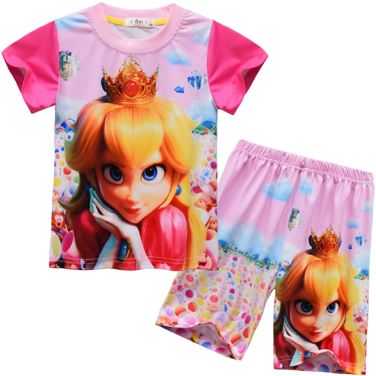Girls Princess Peach Cartoon Graphics 2-Piece Cotton Pyjamas Pjs for ...