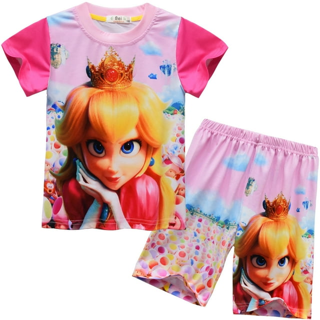 Girls Princess Peach Cartoon Graphics 2-Piece Cotton Pyjamas Pjs for ...