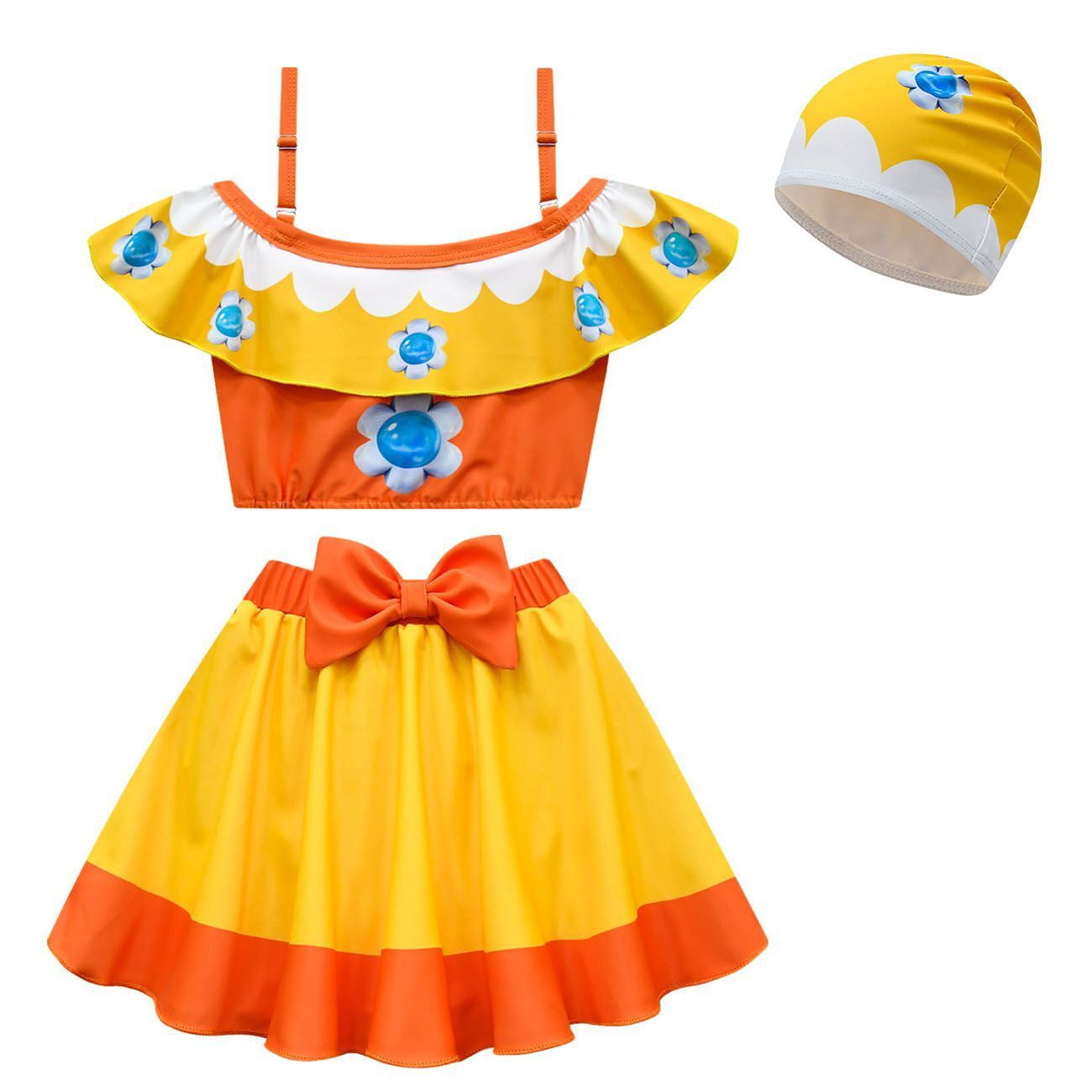 Girls Princess Peach Swimsuit Two Piece Swimwear Cosplay Bathing Suit ...