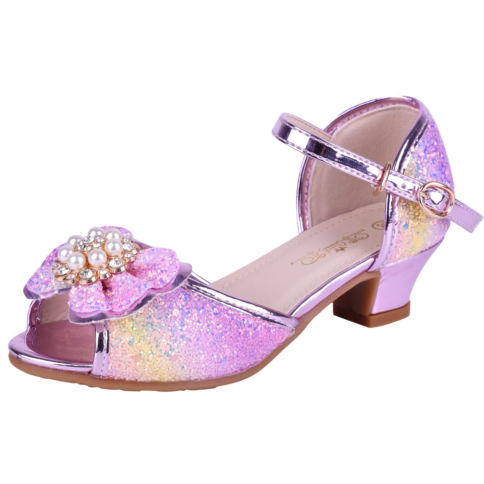 Girls Princess Shoes Sequin Sweet Bow High Heels Wedding Party Dress ...