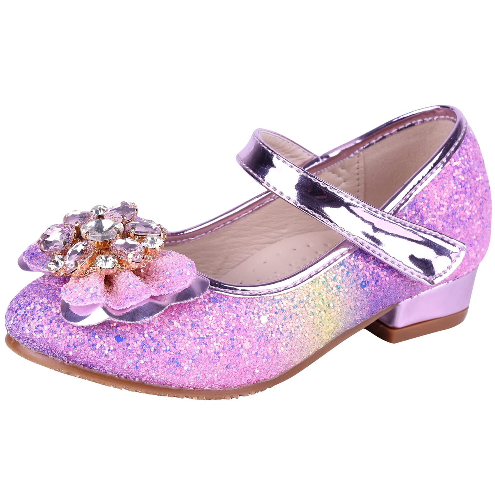 Girls Princess Shoes Sequin Sweet Bow High Heels Wedding Party Dress ...