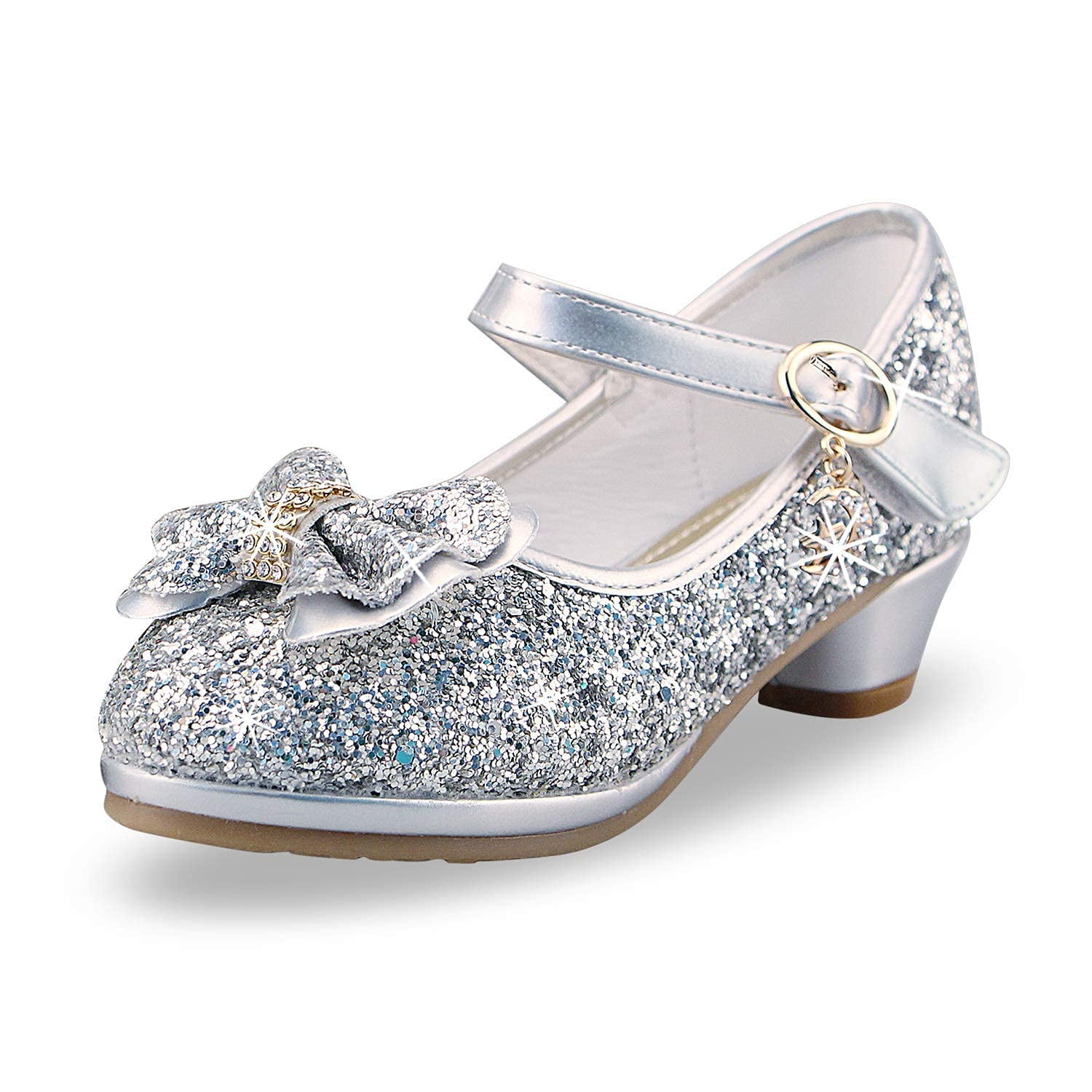 Girls Princess Shoes Sequin Sweet Bow High Heels Wedding Party Dress ...