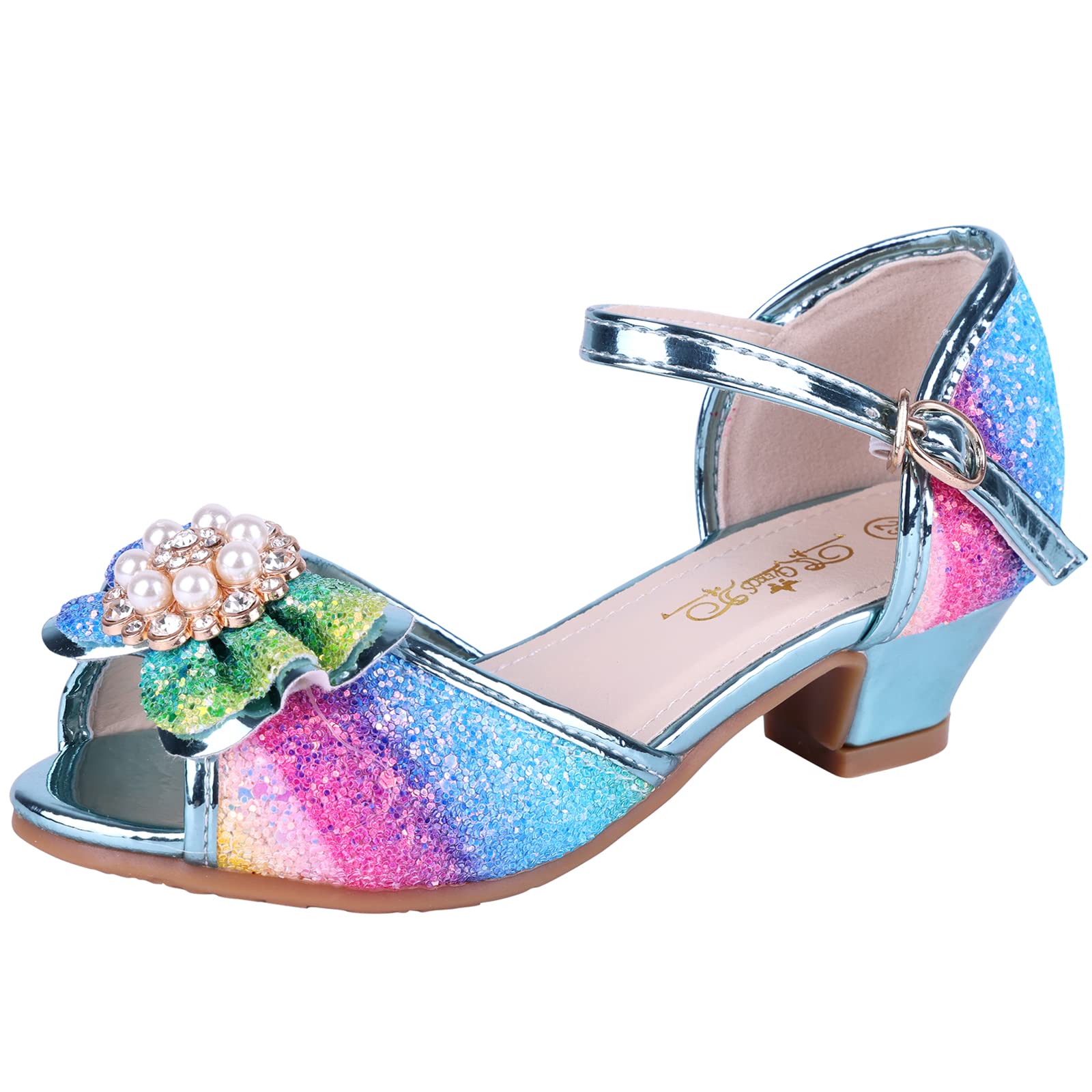 Girls Princess Shoes Sequin Sweet Bow High Heels Wedding Party Dress ...