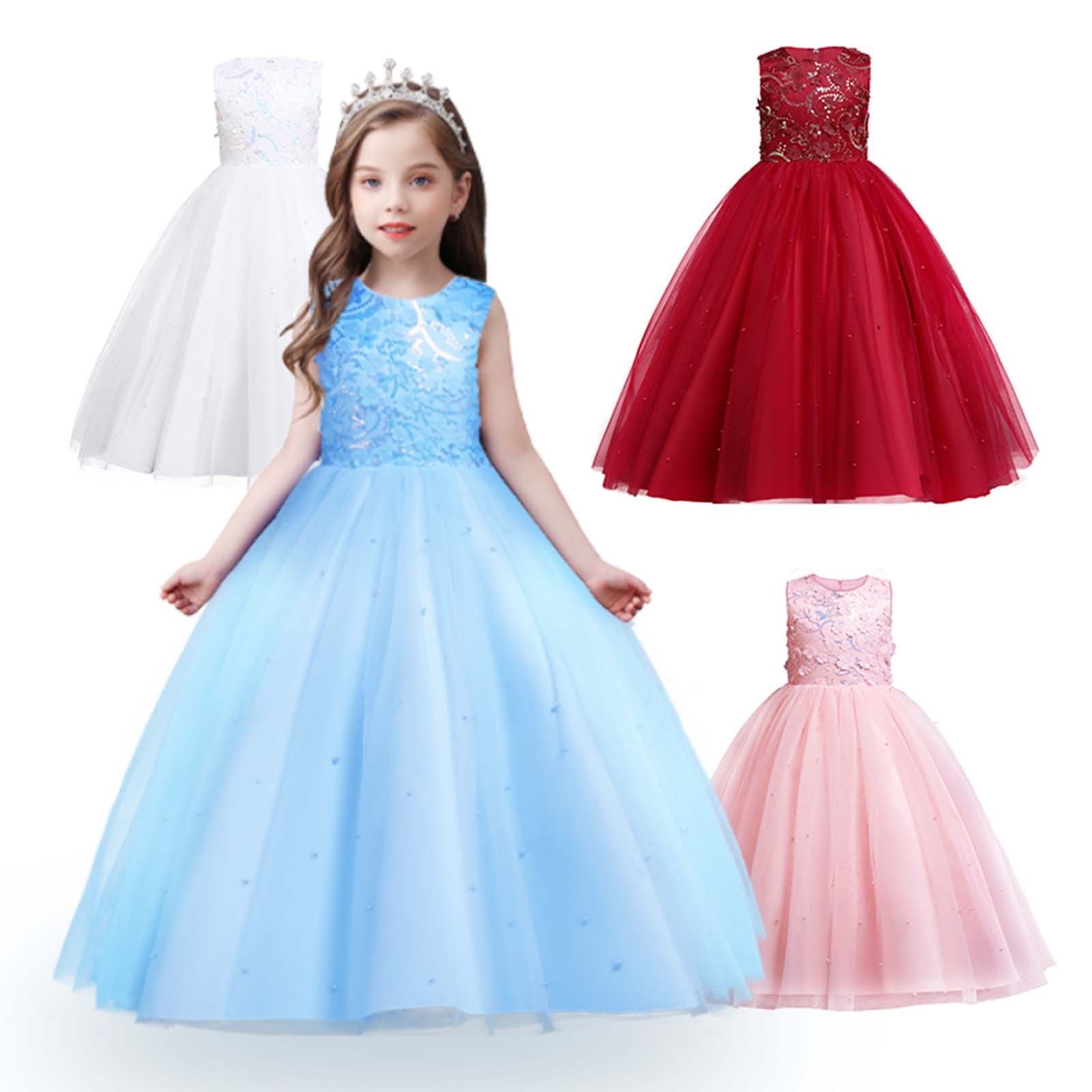 Girls Princess Tutu Dress with Pearl Sequin Glitter Tulle Dress Full ...